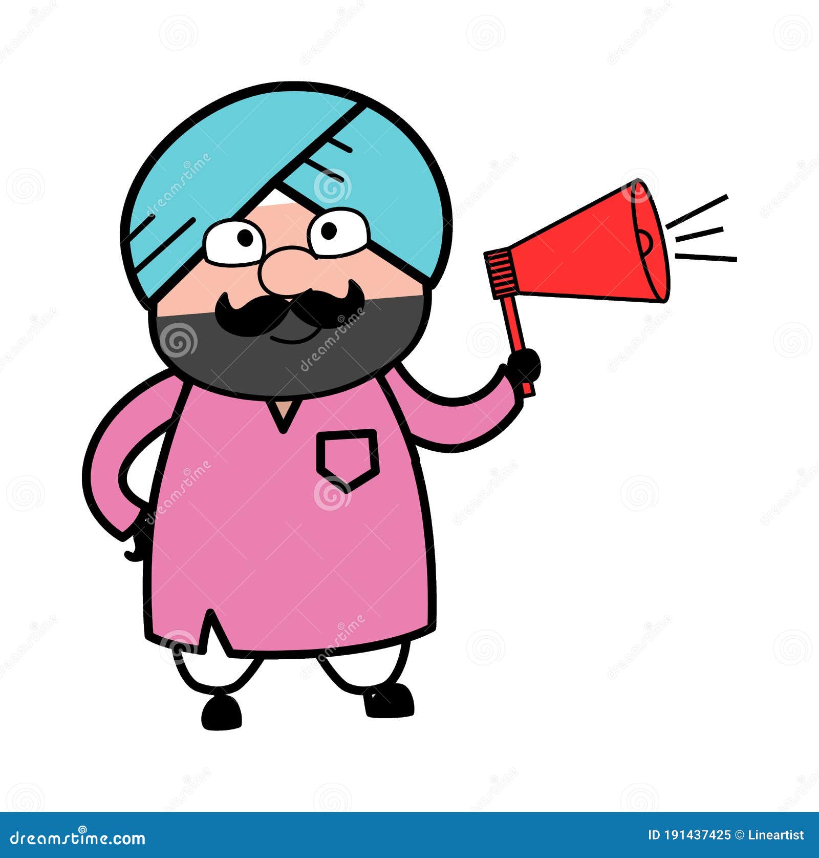 Cartoon Cute Sardar Announcing with Loudhailer Stock Illustration ...