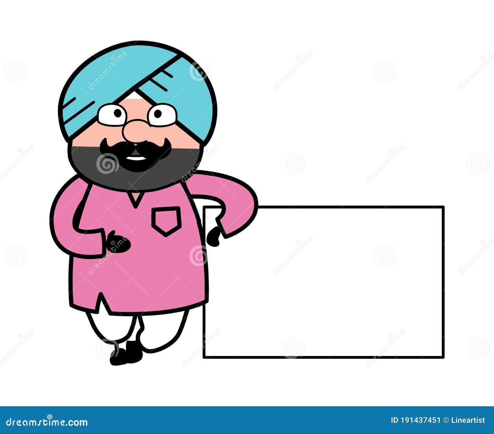 Cartoon Cute Sardar with Empty Banner Stock Illustration - Illustration ...