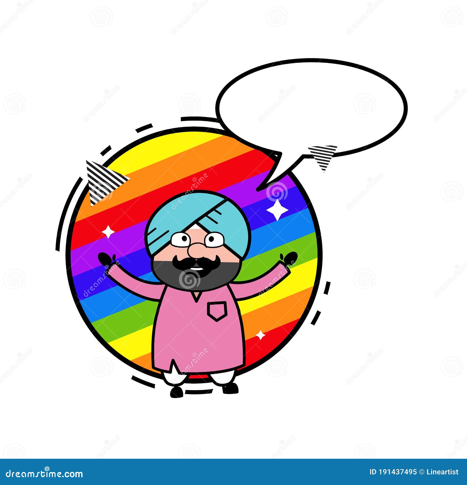 Cartoon Cute Sardar with Rainbow Background Stock Illustration ...