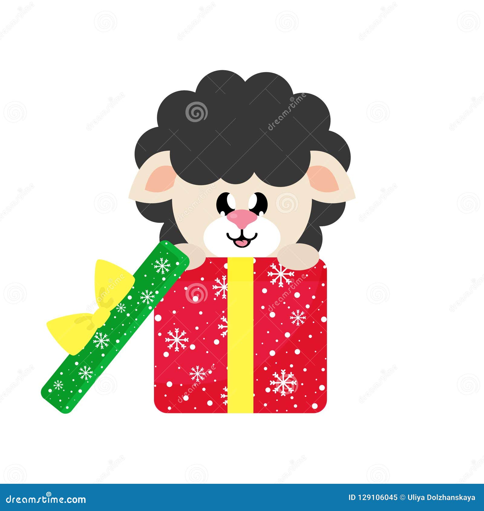 Cartoon Cute Sheep Black Sitting in Christmas Gift Stock Vector ...