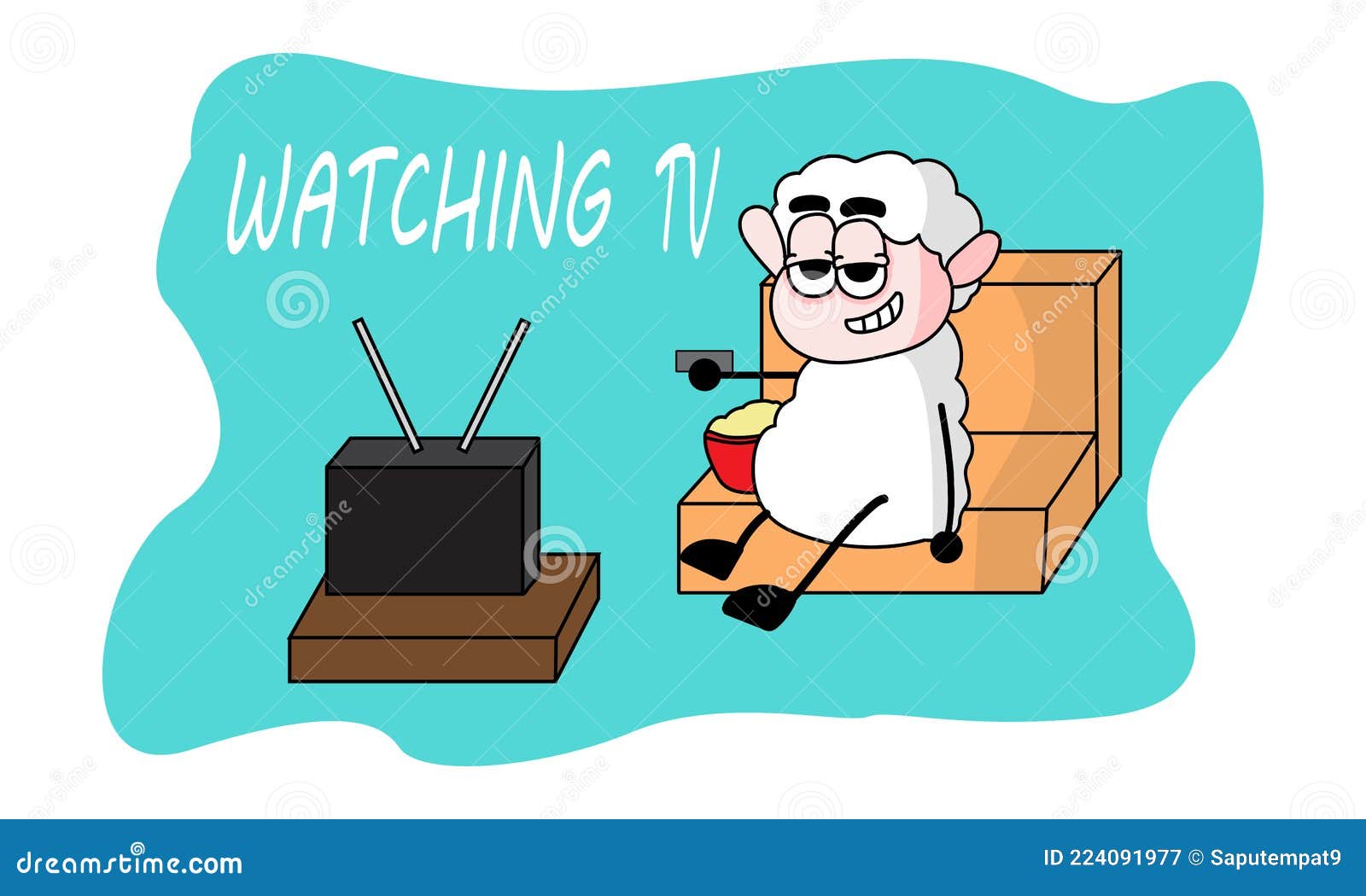 Cartoon Cute Sheep Character Mascot Watching TV from the Sofa Stock ...