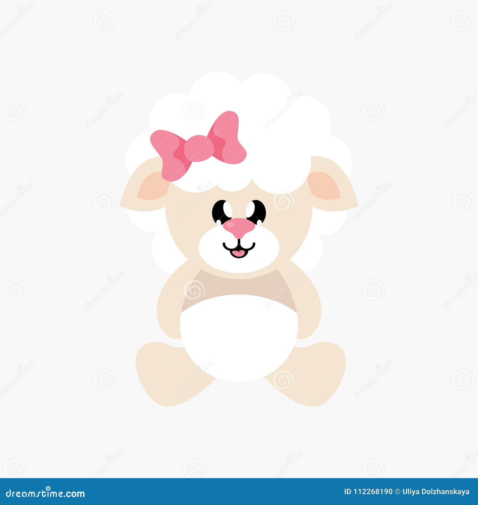 Cartoon Cute Sheep Girl Sitting with Bow Stock Vector - Illustration of ...