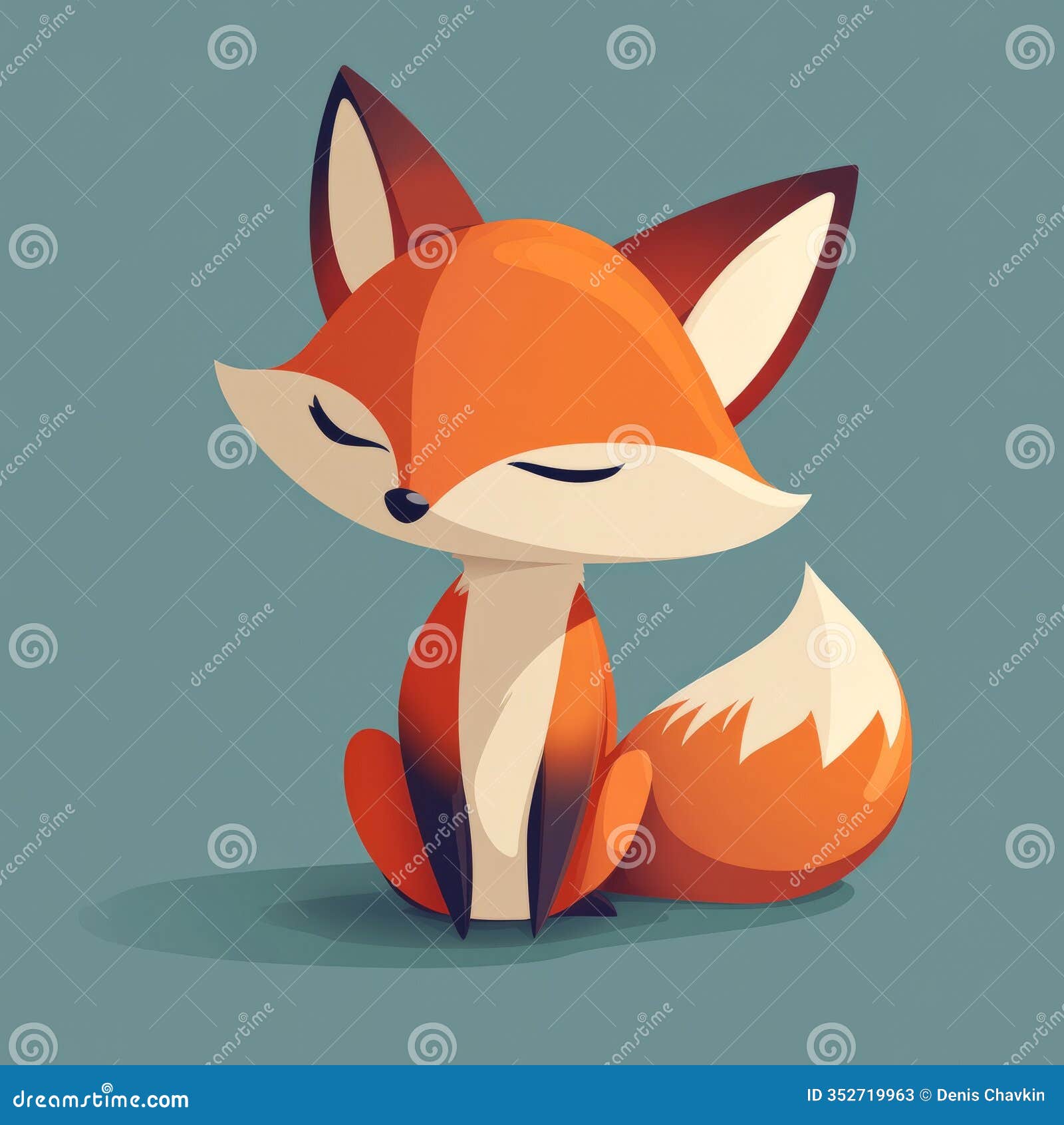 A Cartoon Cute and Shy Fox Isolated on Blue Background Stock Image ...