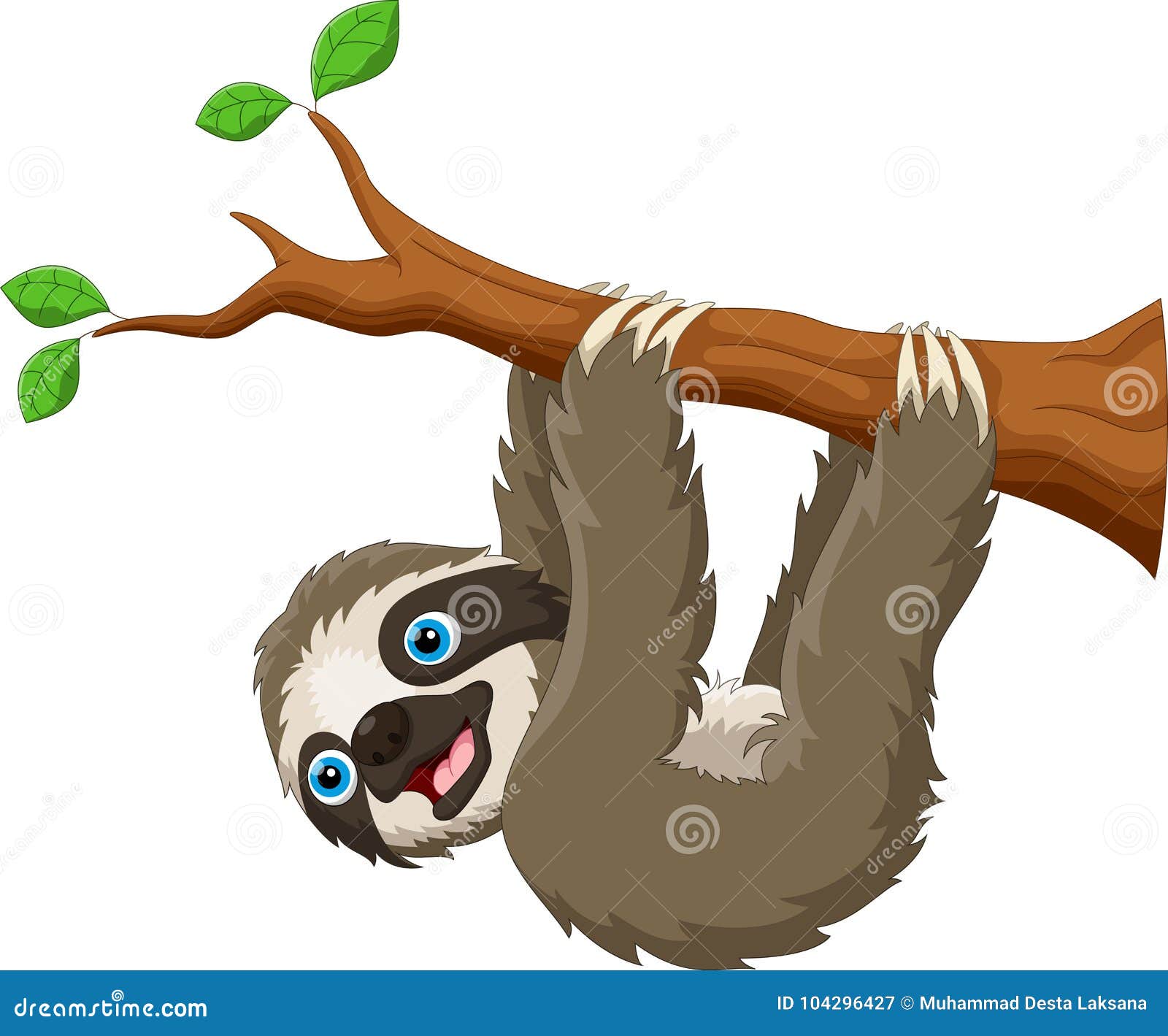 Cartoon Cute Sloth Hanging on the Tree Isolated on White Background ... Cartoon Cute Sloth Hanging on the Tree Isolated on White Background ...