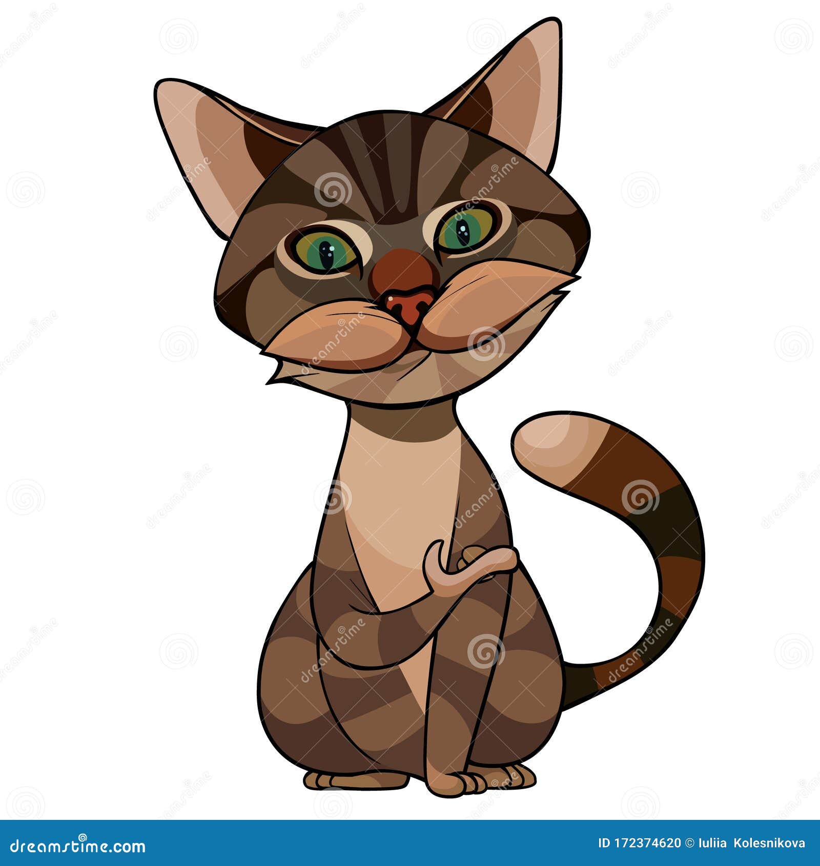 Cartoon Smiling Striped Cat Gesturing with Paw Stock Vector ...