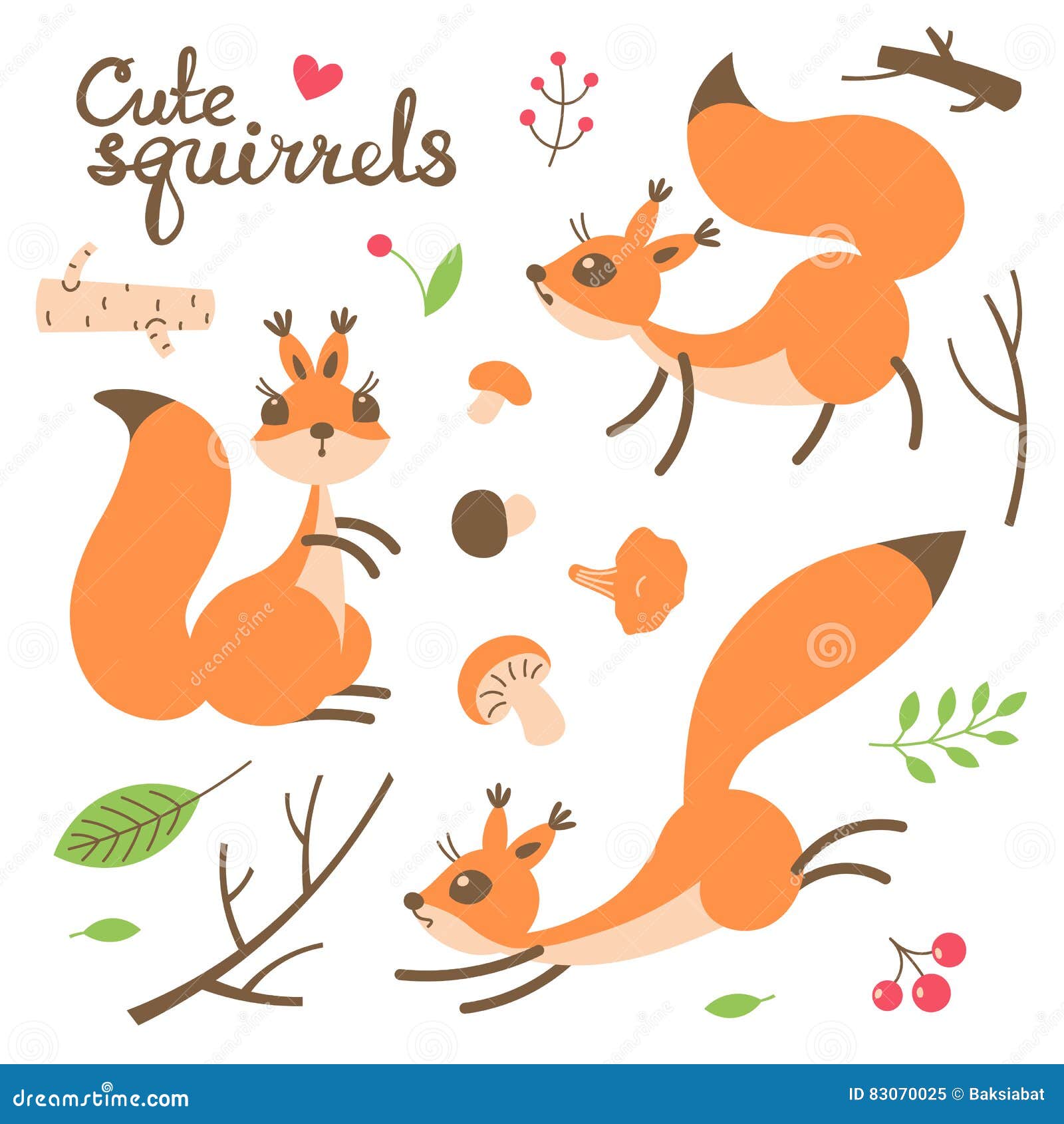 Cartoon Cute Squirrel. Little Funny Squirrels Stock Vector ...