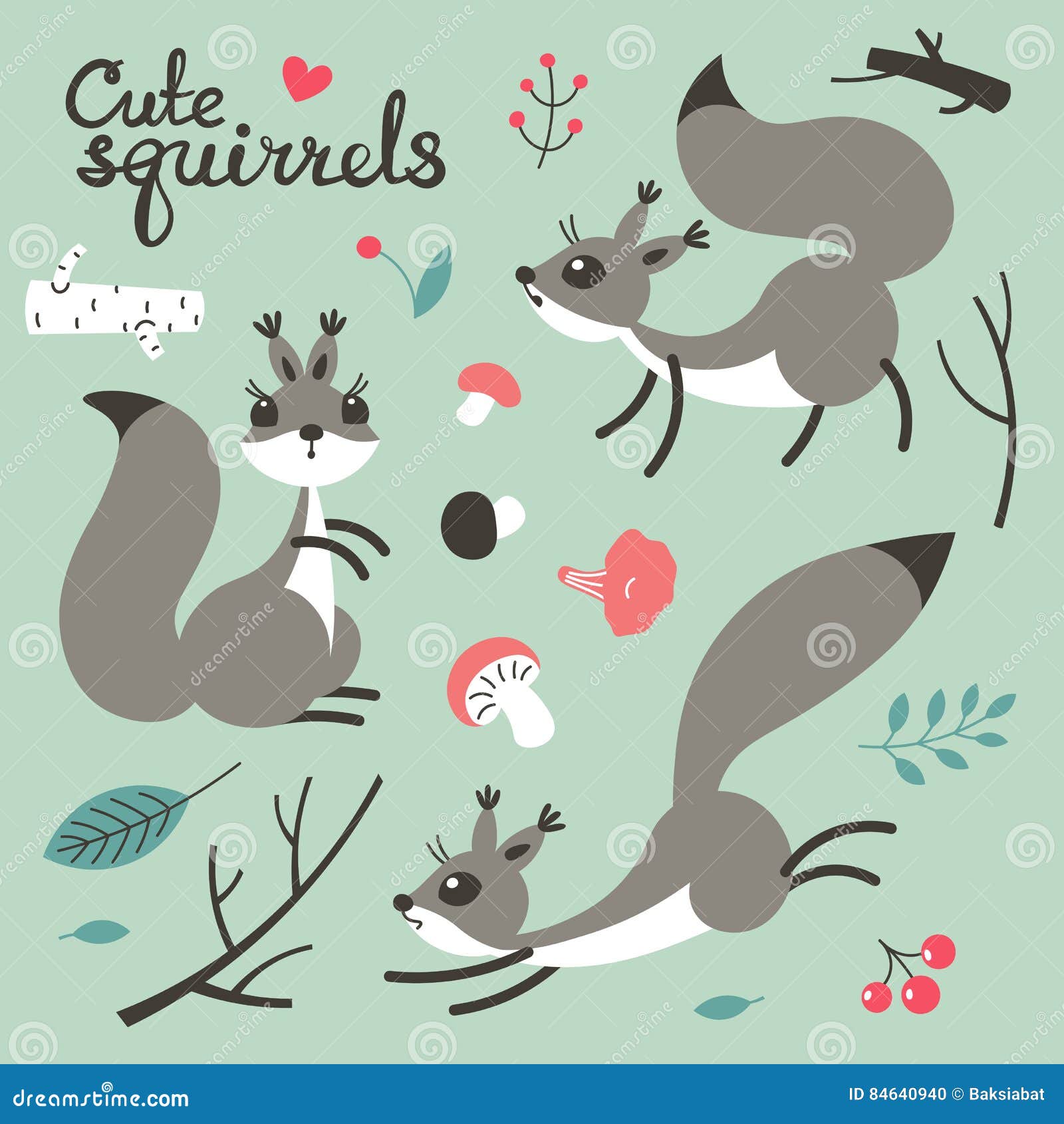 Cartoon Cute Squirrel. Little Funny Squirrels Stock Vector ...