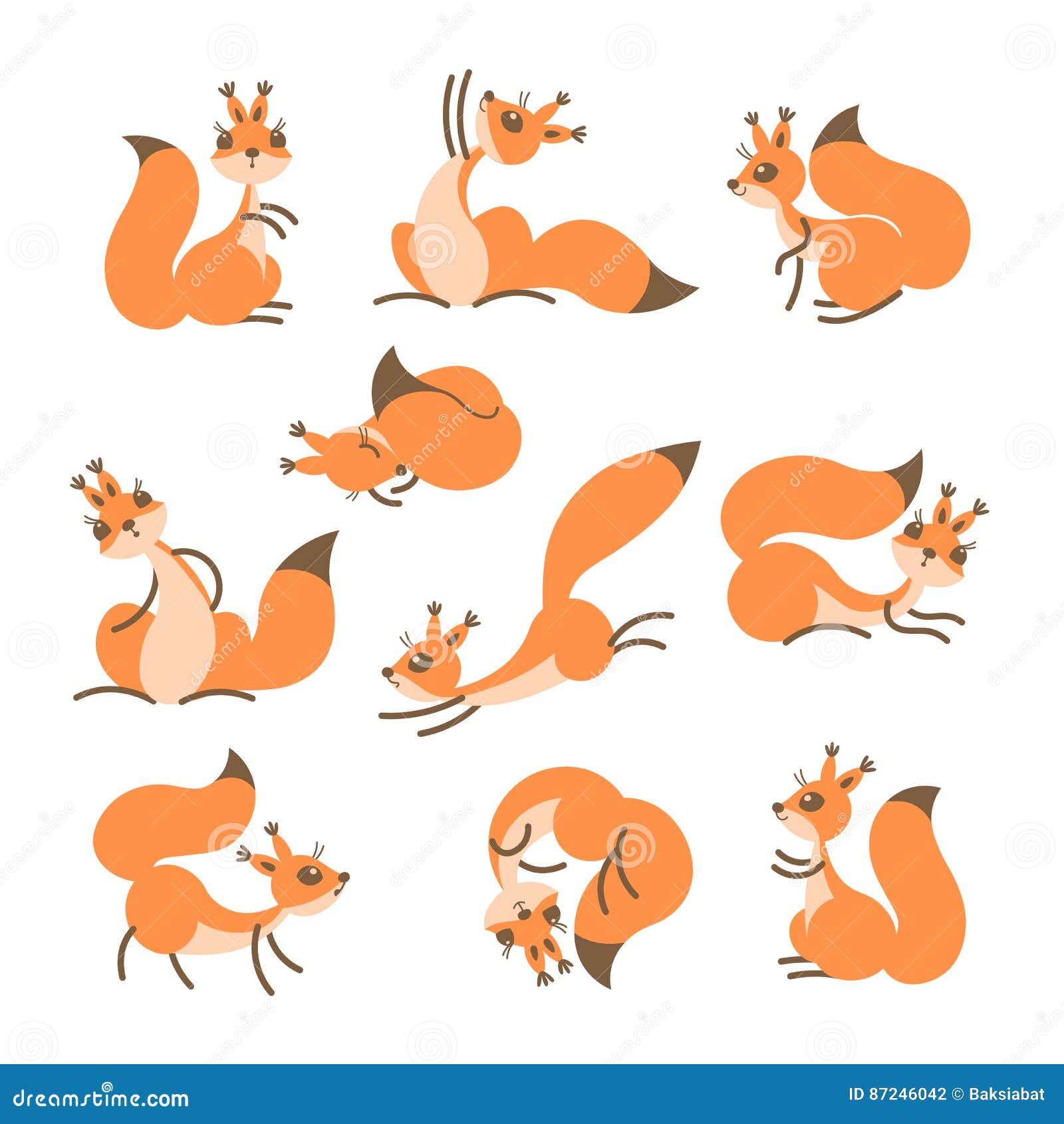 Cartoon Cute Squirrel. Little Funny Squirrels Stock Vector ...