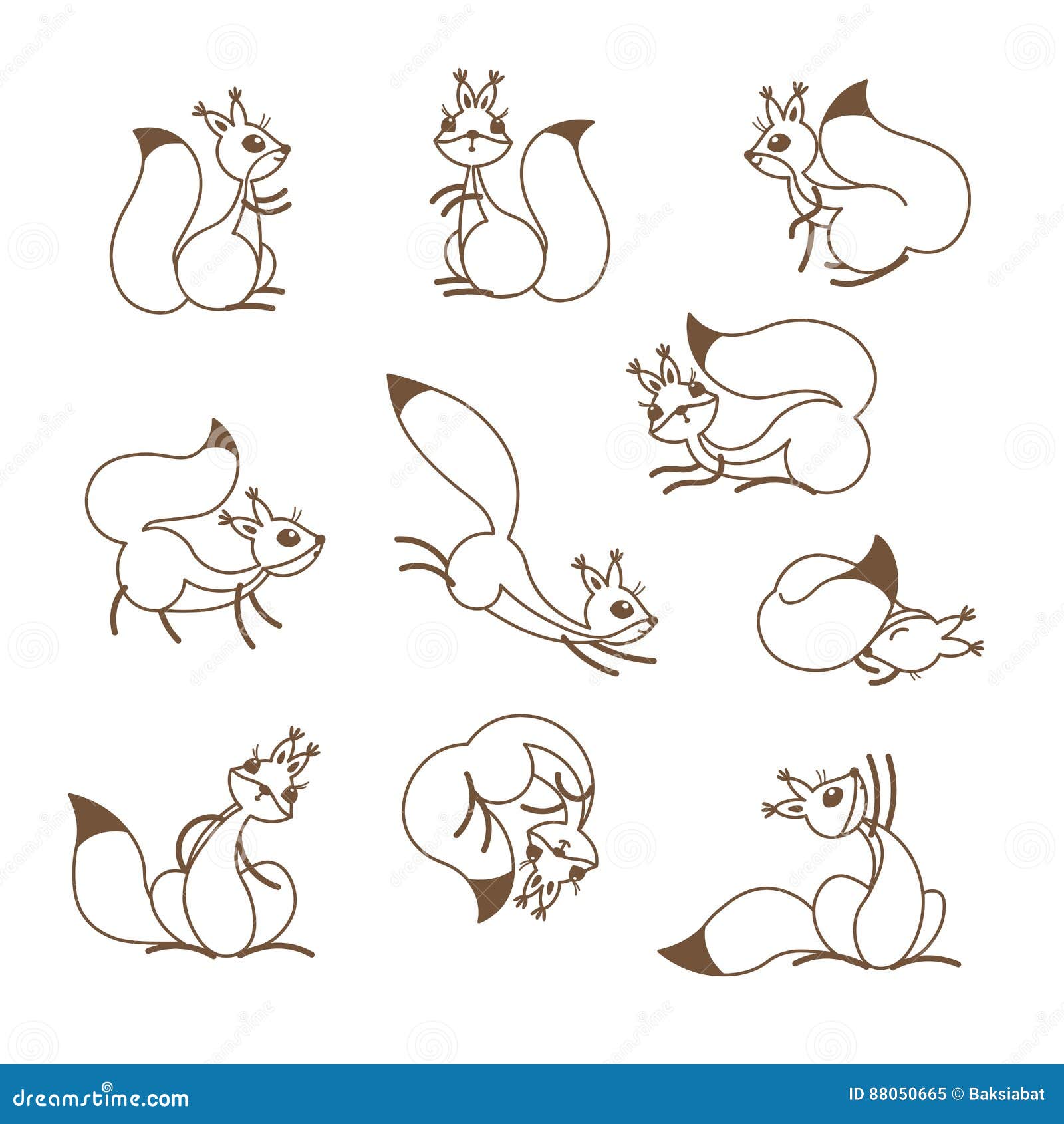 Cartoon Cute Squirrel. Little Funny Squirrels Stock Vector ...