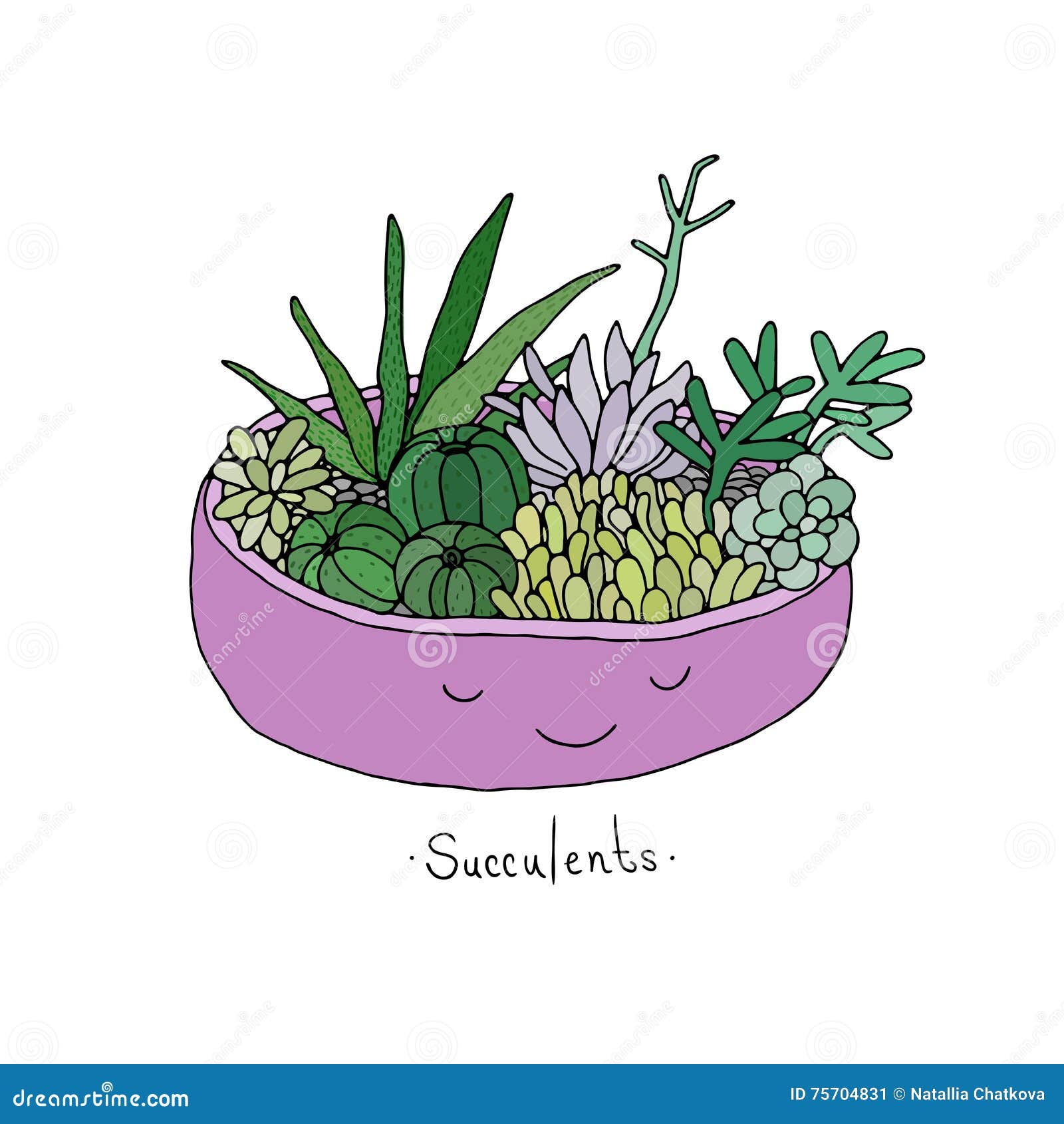 Cute Succulents And Cactus Orangery Background. Cartoon Vector ...