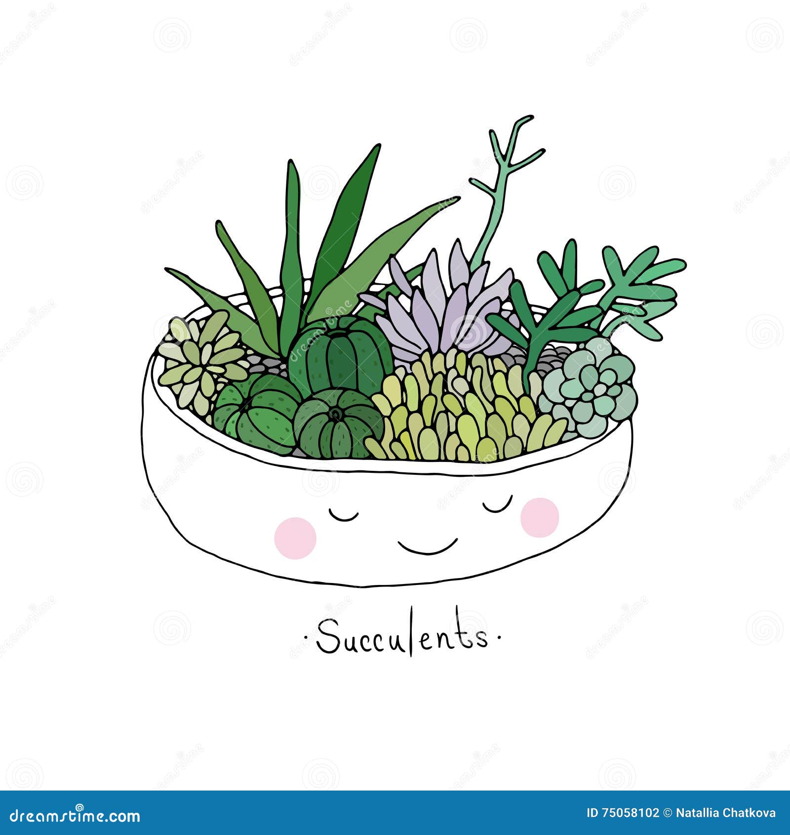 Cute Succulents And Cactus Orangery Background. Cartoon Vector ...