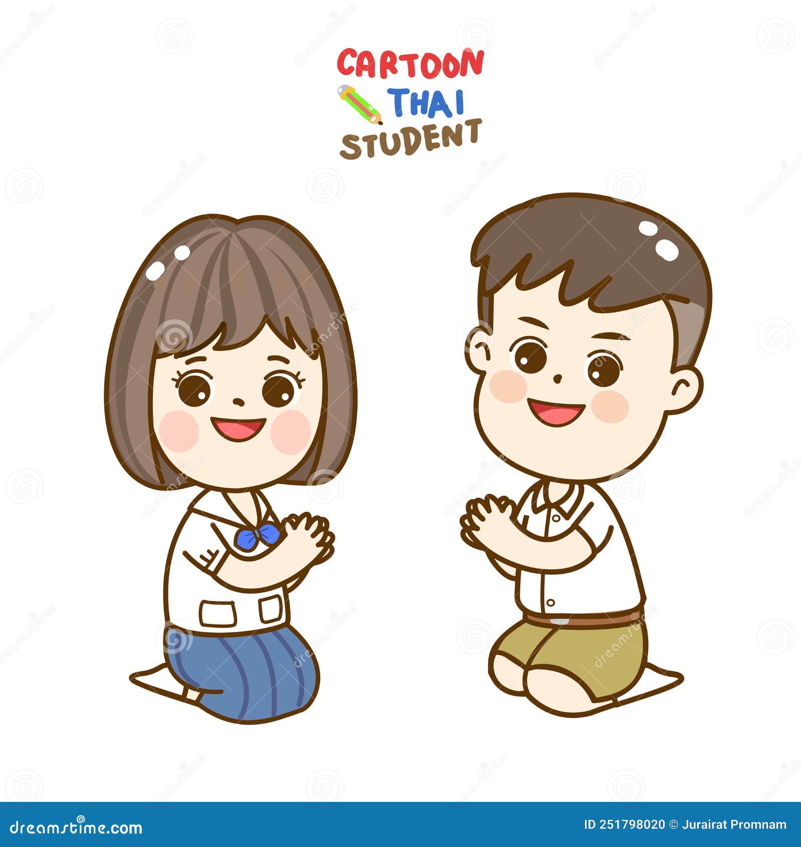 Cartoon Set Thai Student Character. Stock Vector - Illustration of ...
