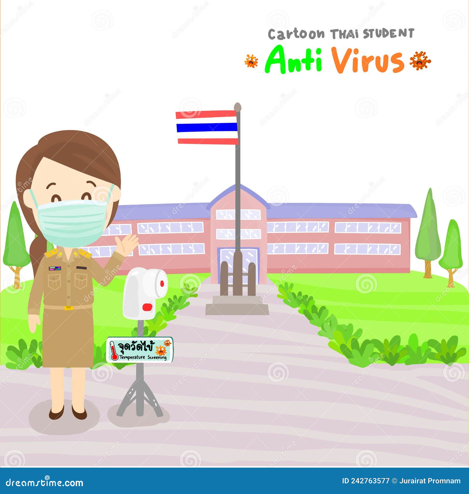 Cartoon Cute Thai Students Character. Stock Vector - Illustration of ...