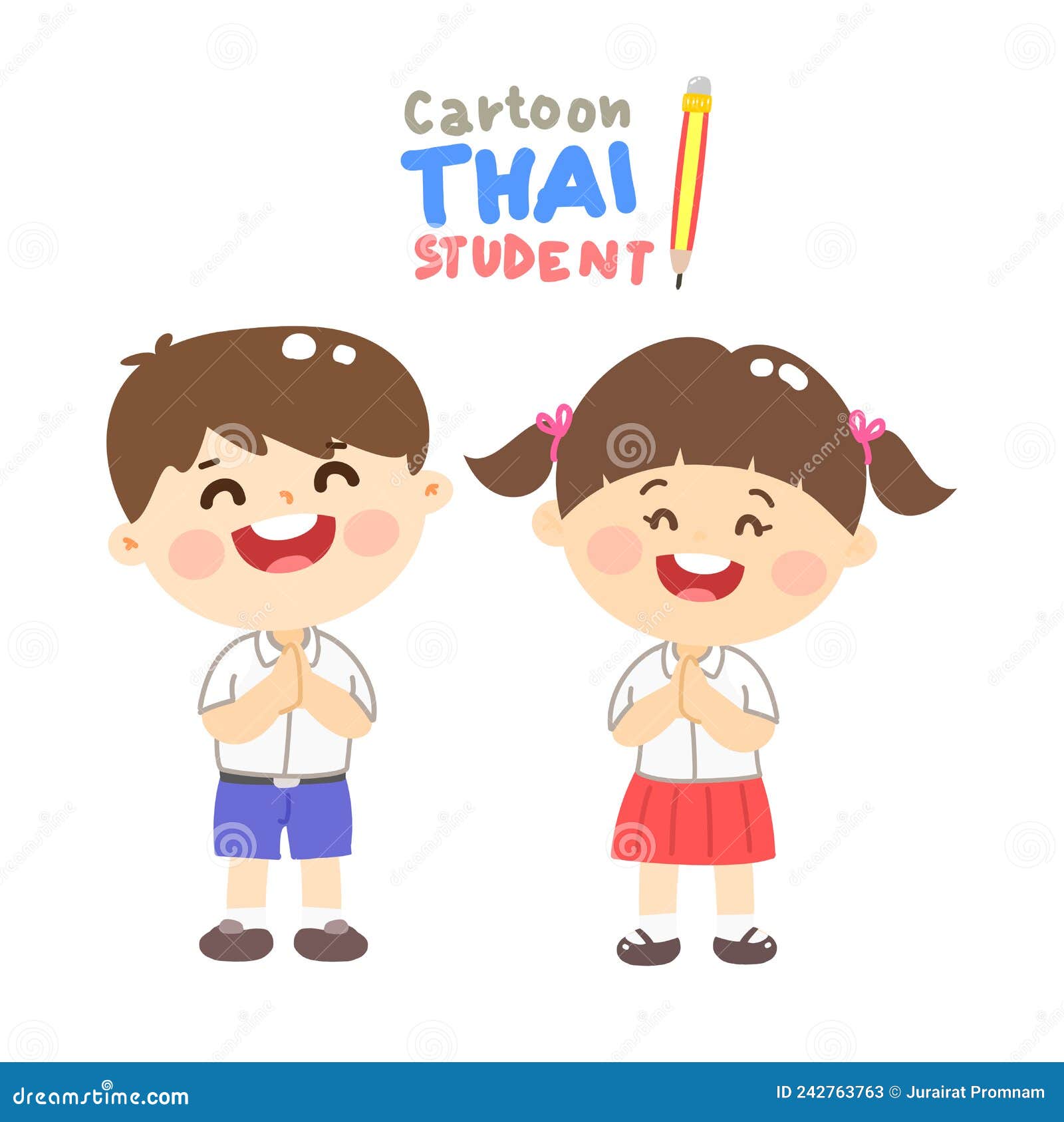 Cartoon Cute Thai Students Character. Stock Vector - Illustration of ...