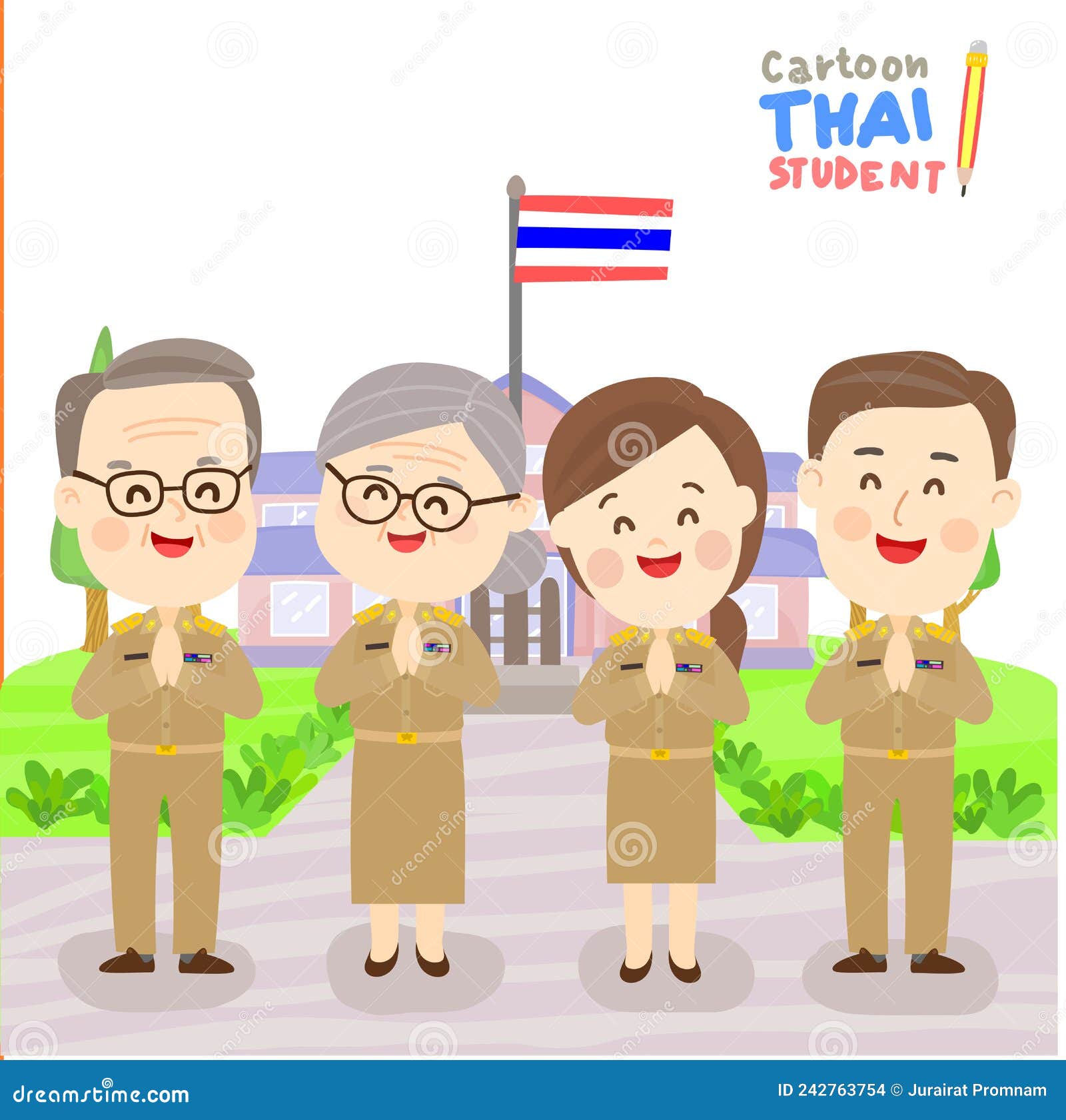 Cartoon Cute Thai Students Character. Stock Illustration - Illustration ...