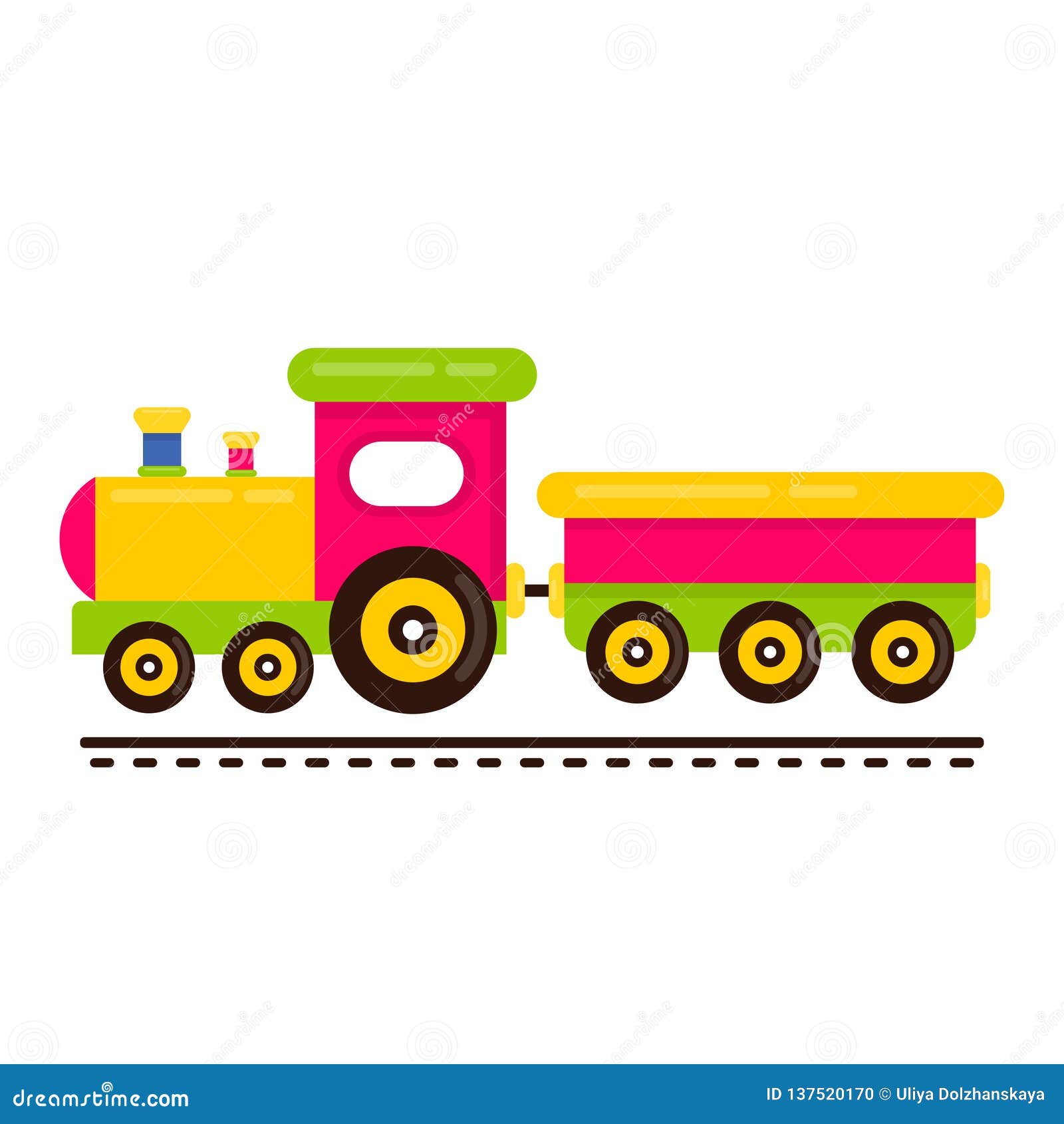 Cartoon Cute Train and Railway Carriage on Rails Vector Stock Vector ...