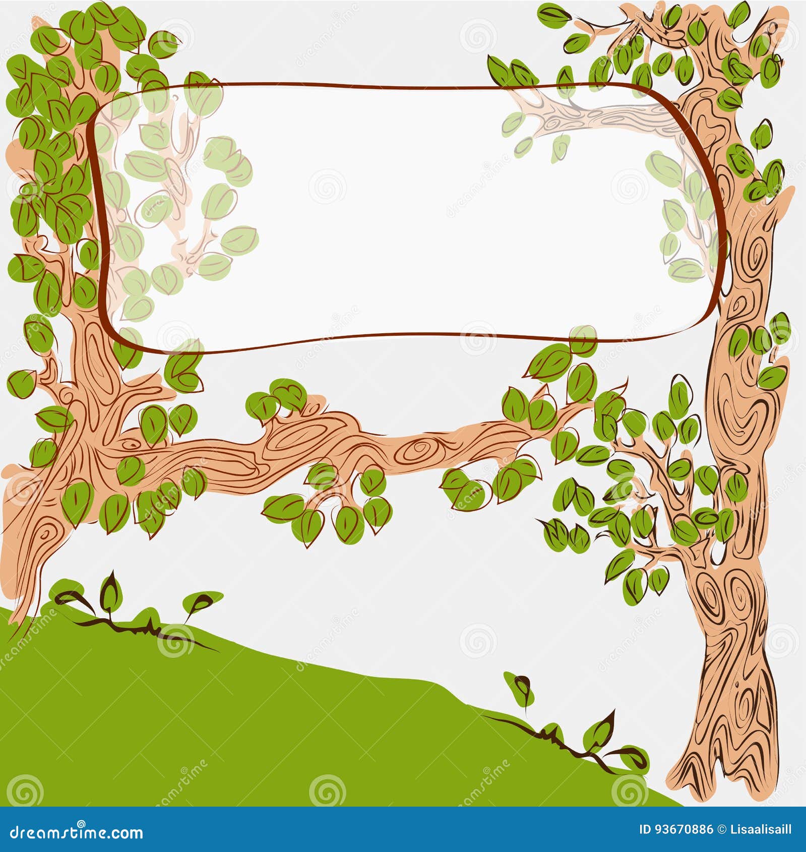 Cartoon Cute Trees with Banner on Branch Stock Vector - Illustration of ...