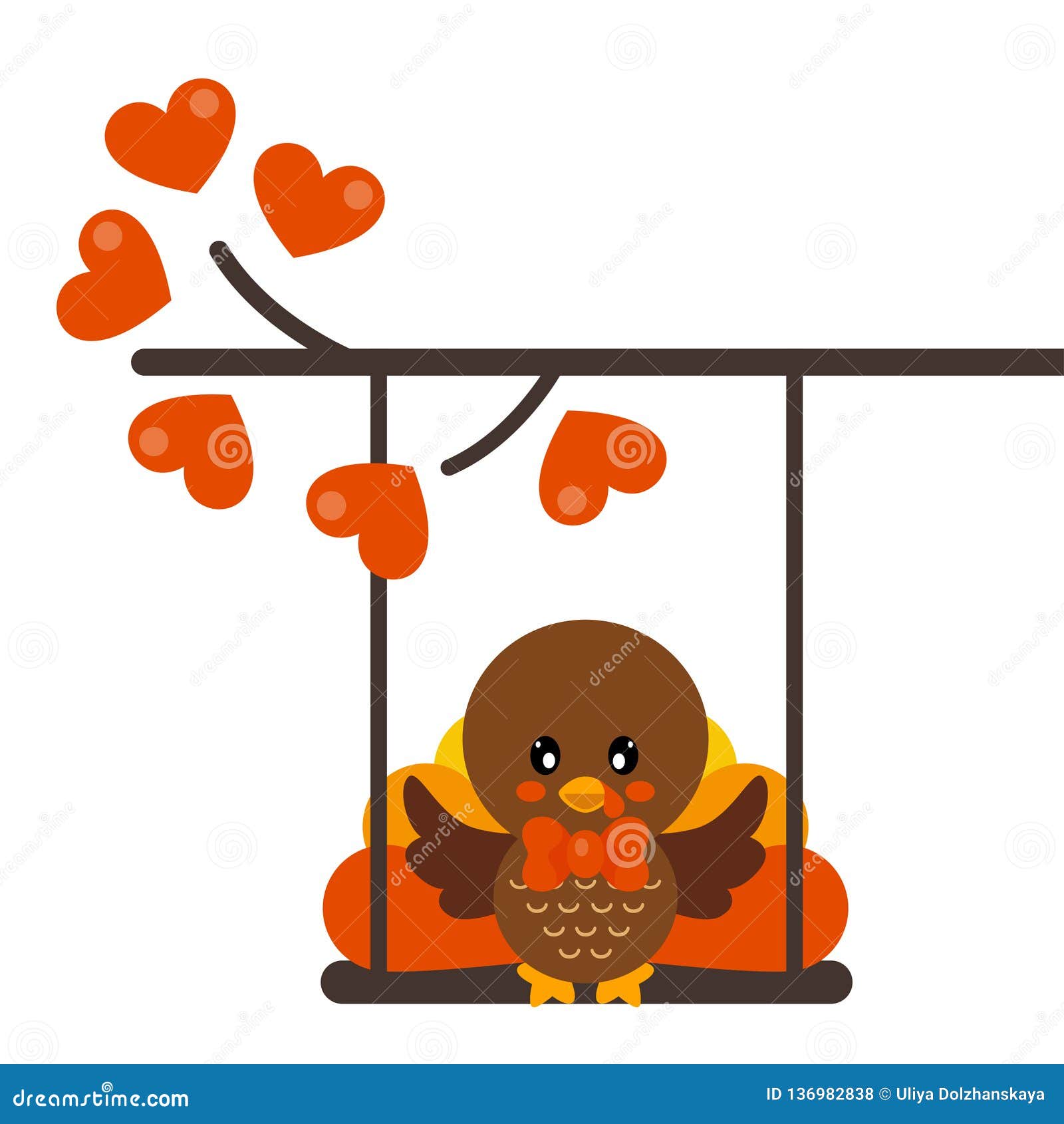 Cartoon Cute Turkey with Tie on a Swing and on a Lovely Branch Stock ...