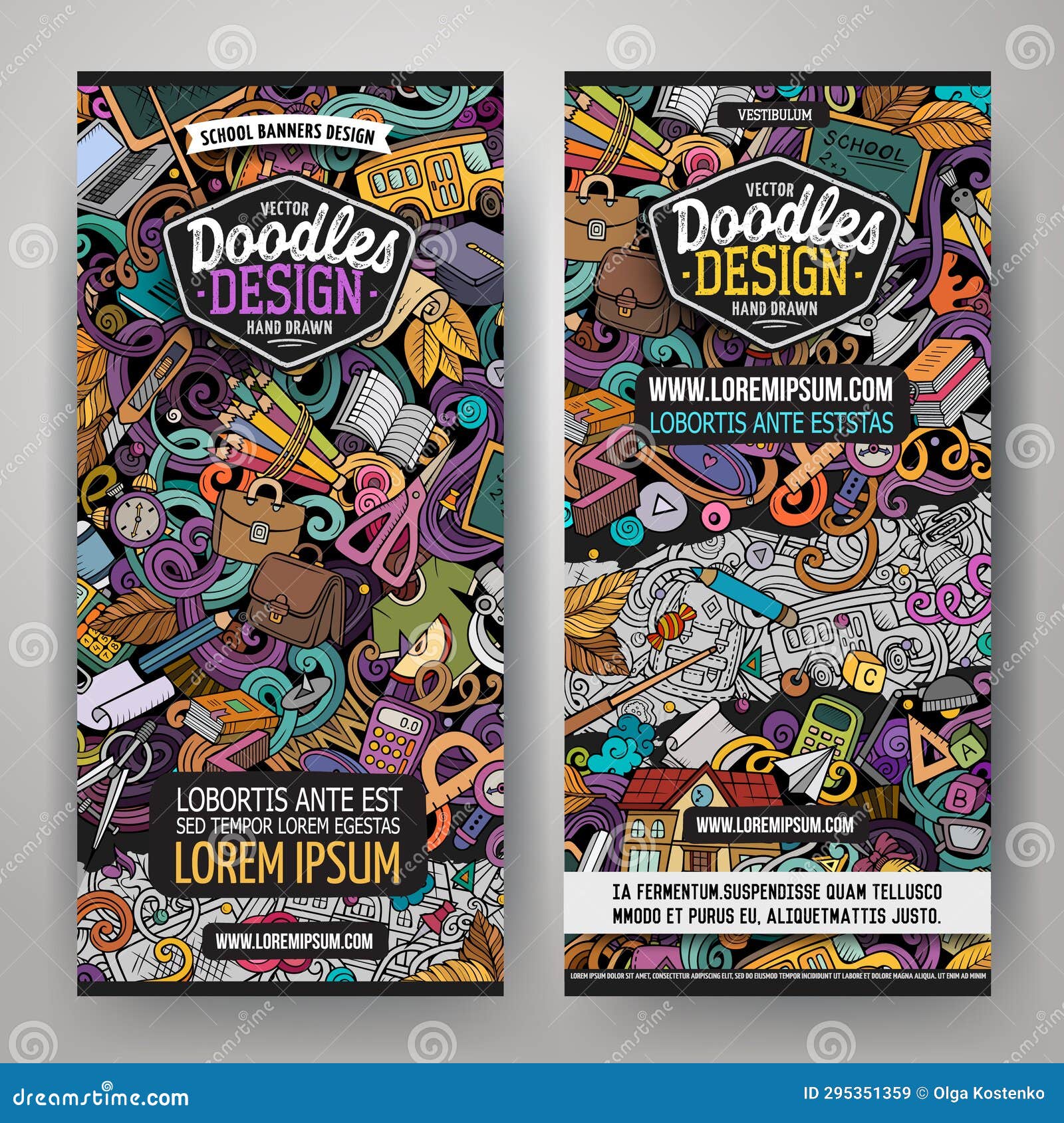 Cartoon Cute Vector Doodles School Banners Stock Vector - Illustration ...