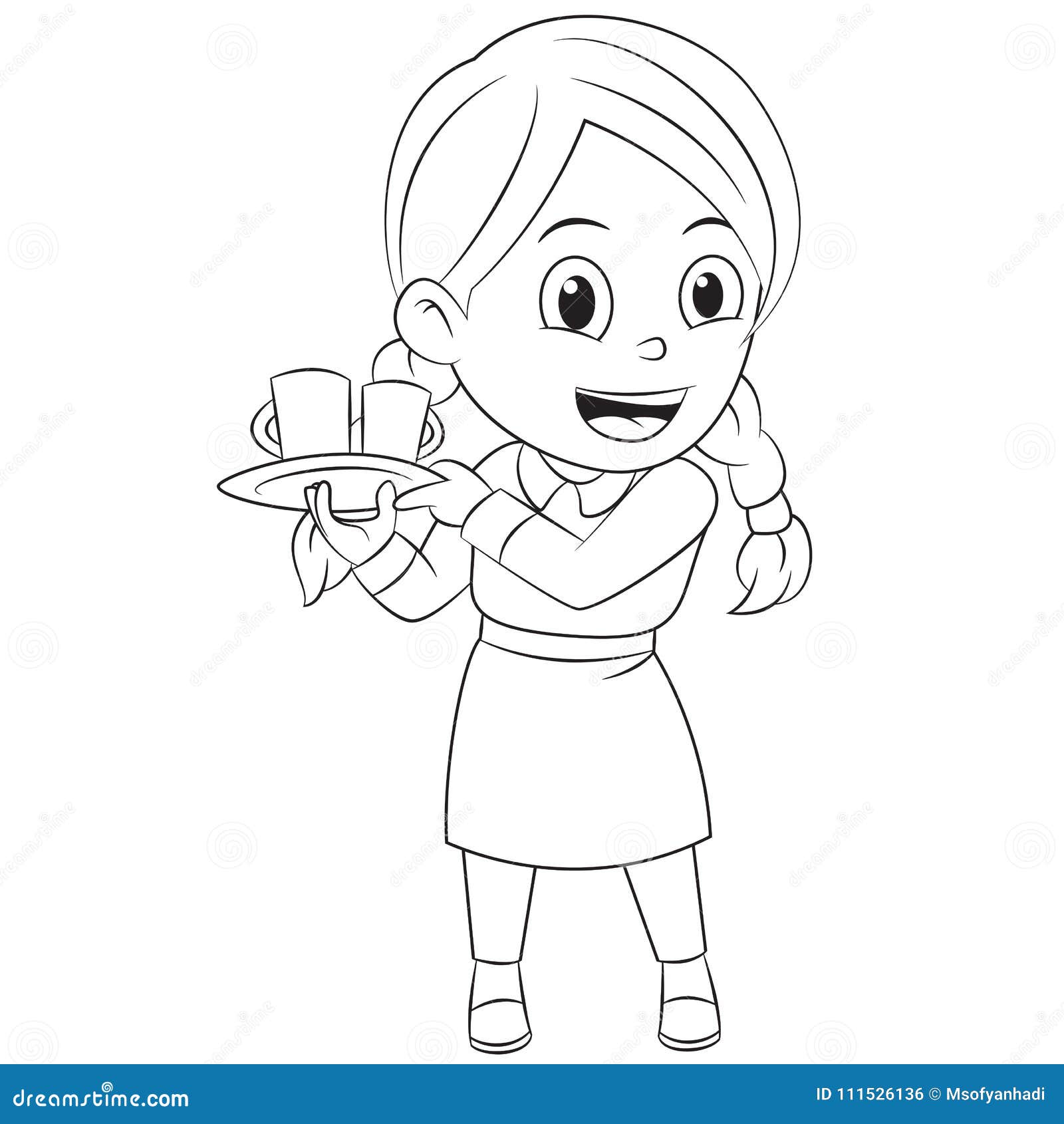 Cartoon cute waitress stock vector. Illustration of outline - 111526136