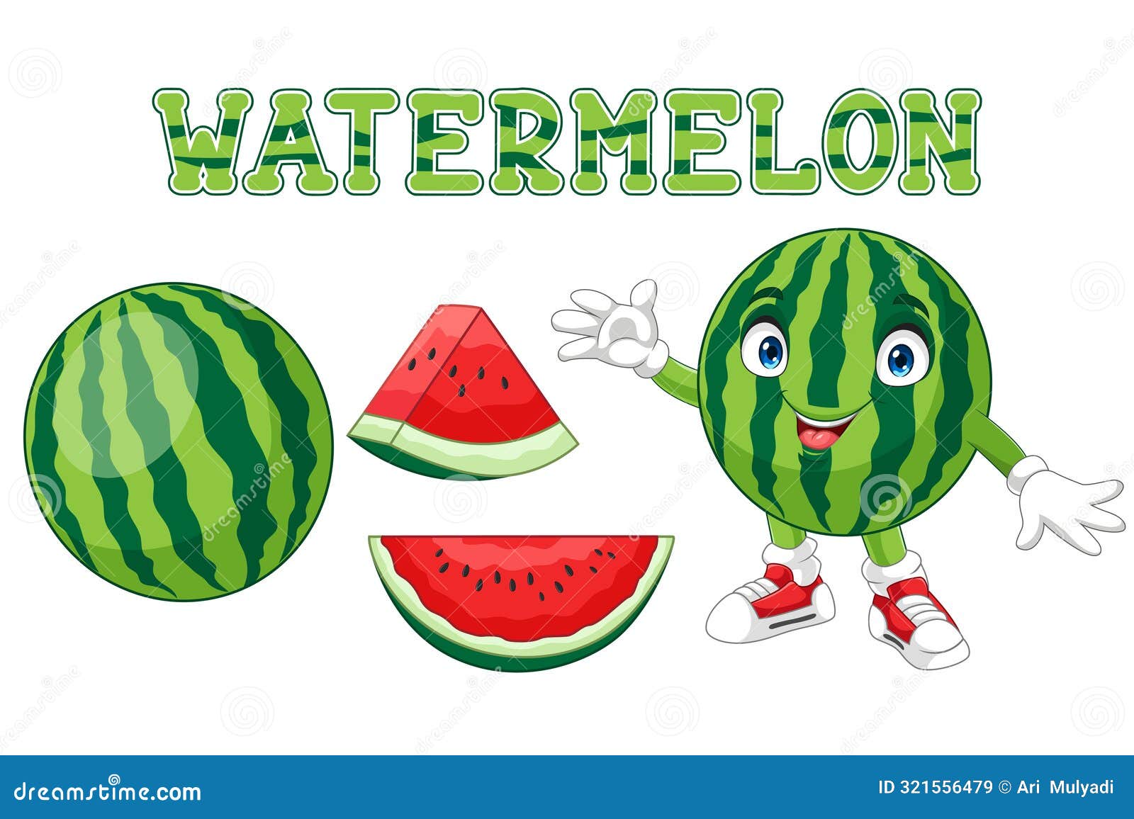 Cartoon Cute Watermelon Fruit Waving Hand Stock Vector - Illustration ...