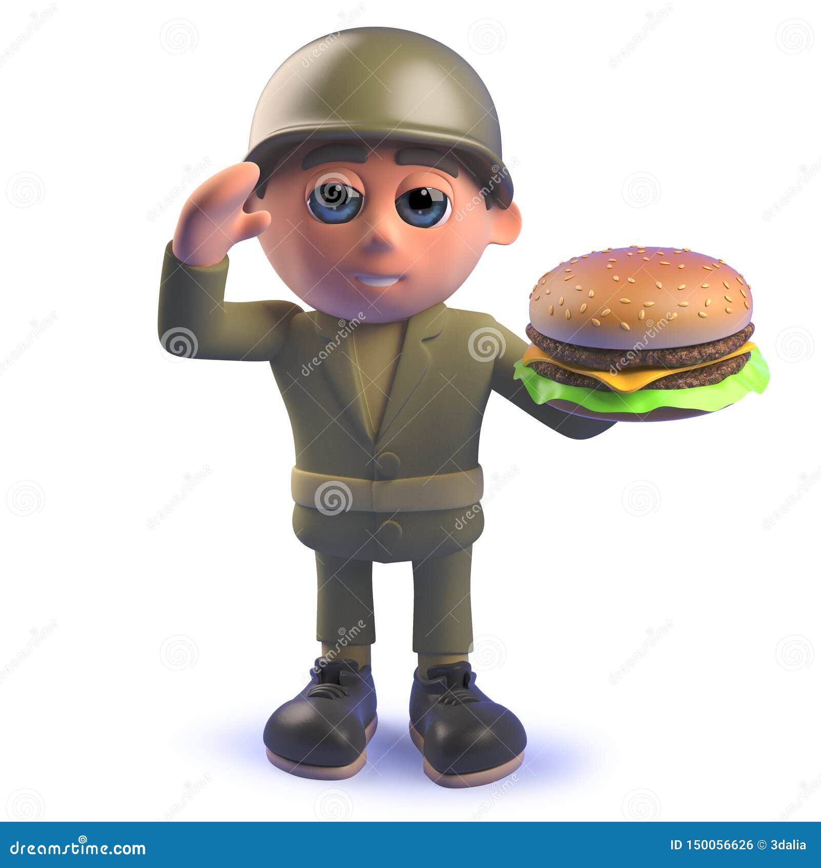 Cartoon 3d Army Soldier Holding a Cheese Burger Stock Illustration ...