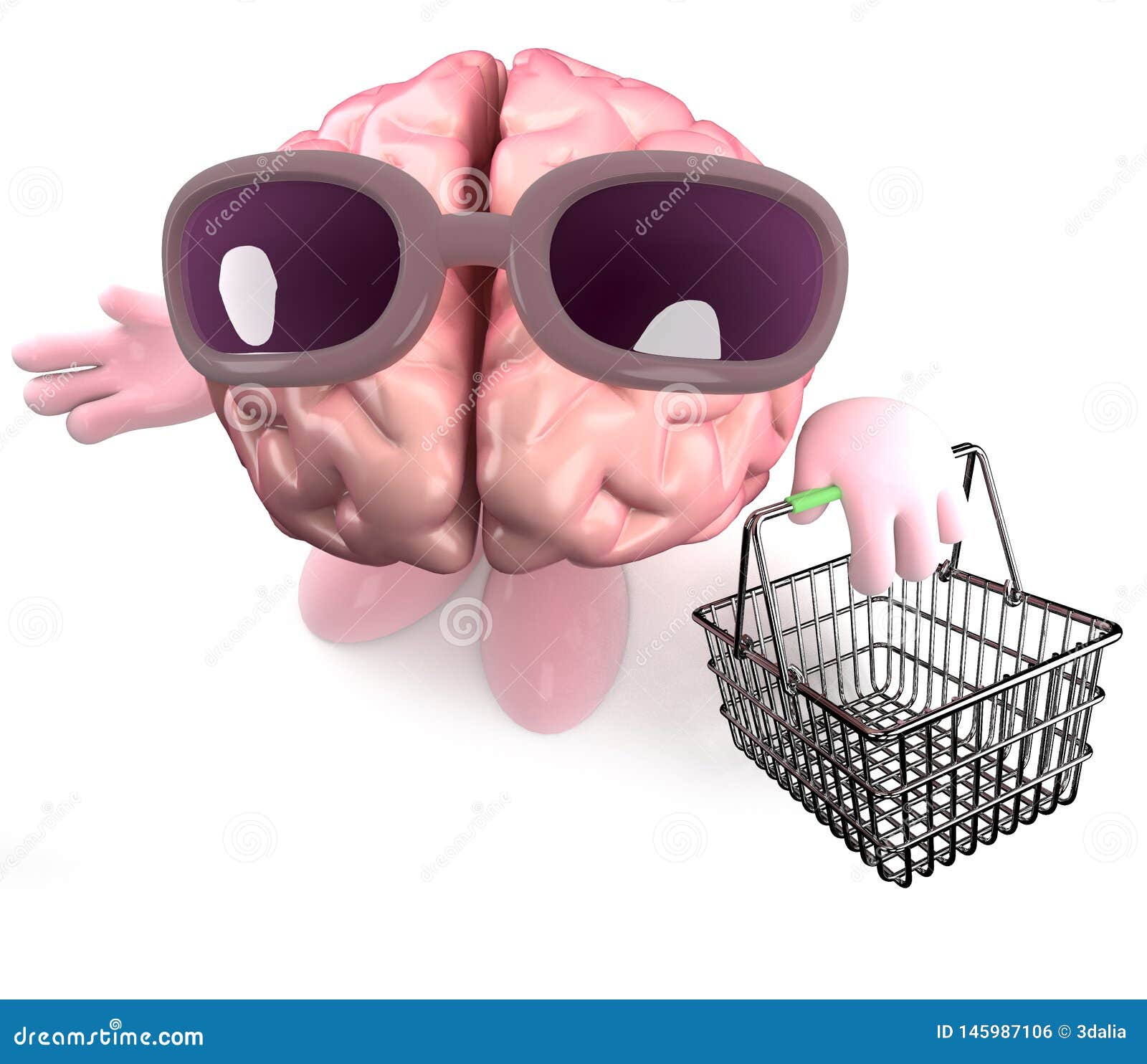 Cartoon 3d Brain Character Holding a Shopping Basket Stock Illustration ...