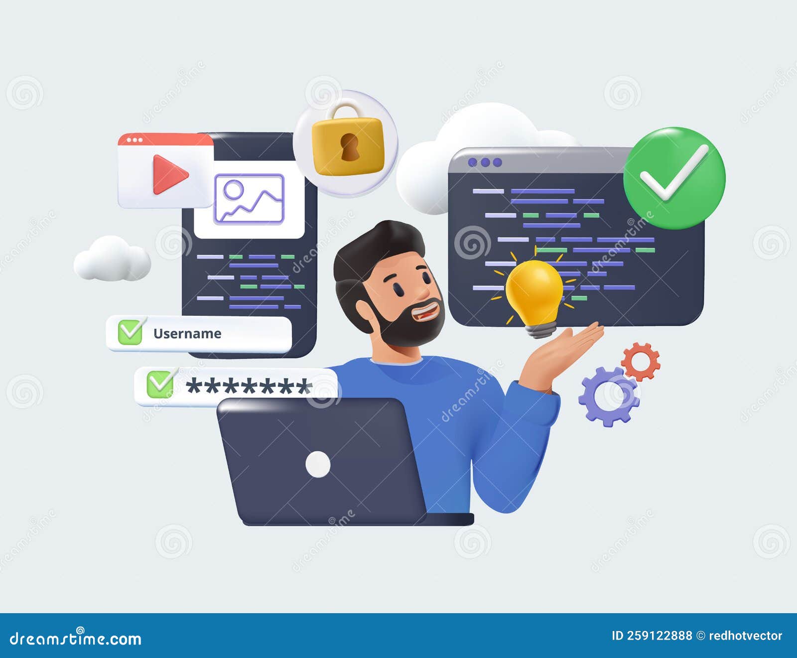 Cartoon 3d Character Developer Designer Working On Laptop Web App Development Deploy Frontend