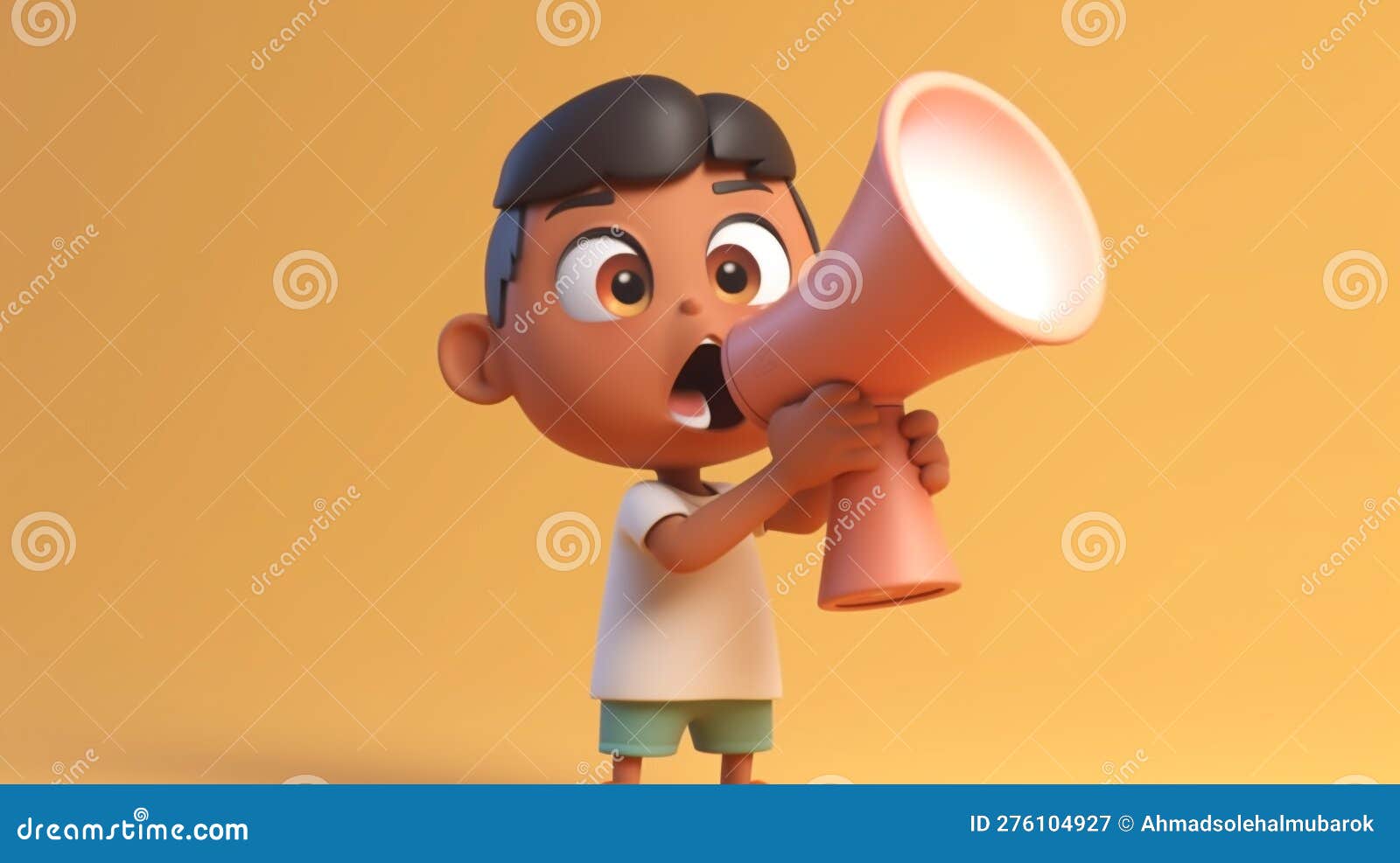 Cartoon 3d Character Speaking into a Megaphone. Stock Illustration ...