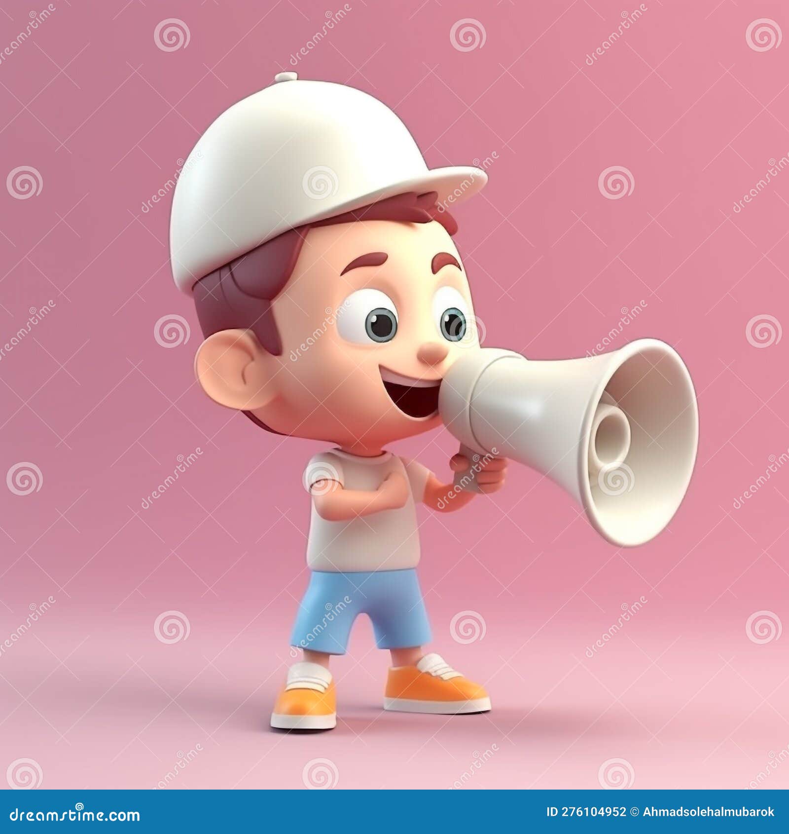 Cartoon 3d Character Speaking into a Megaphone. Stock Illustration ...