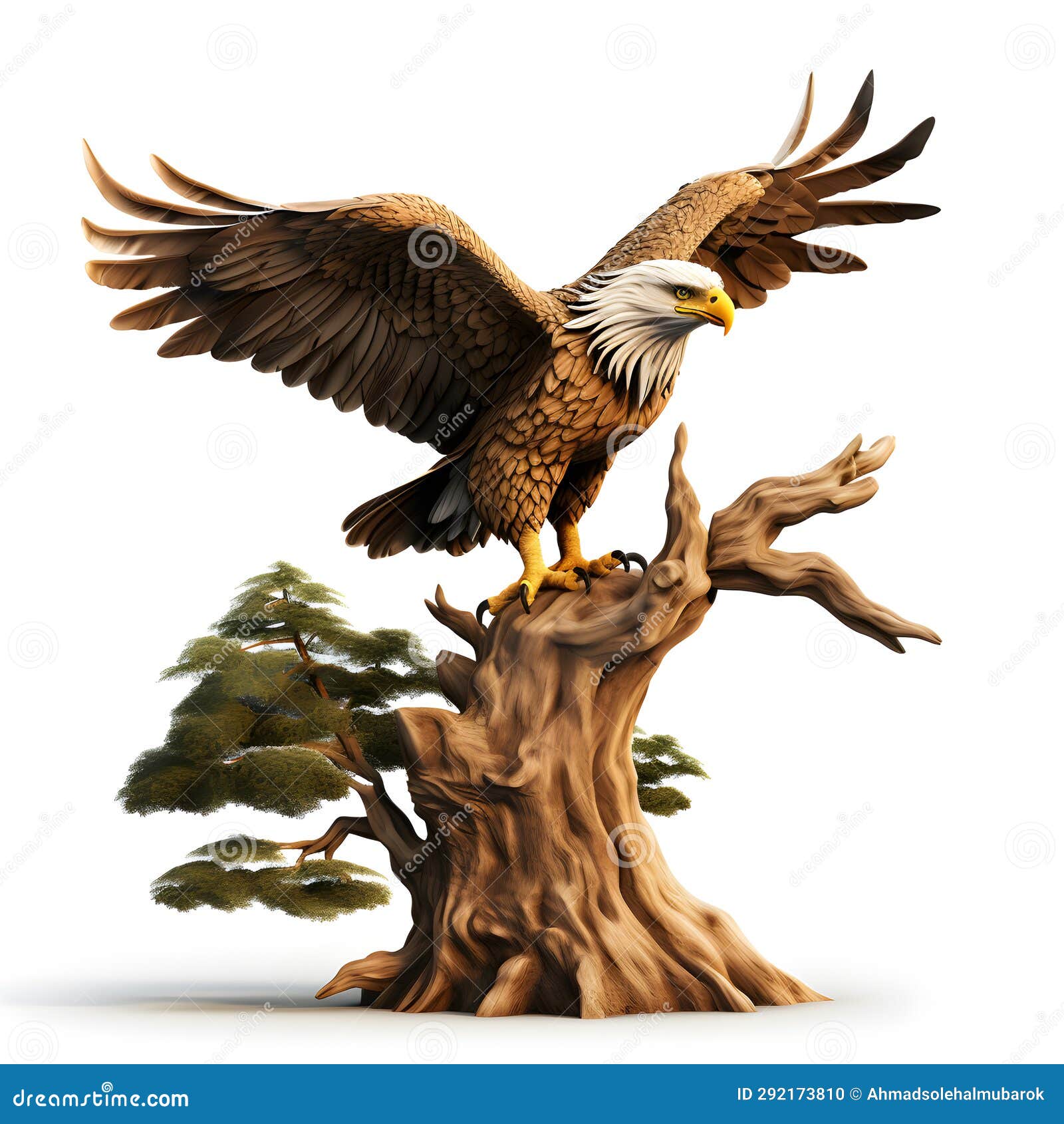 Cartoon 3d Eagle on the Tree Stock Illustration - Illustration of ...