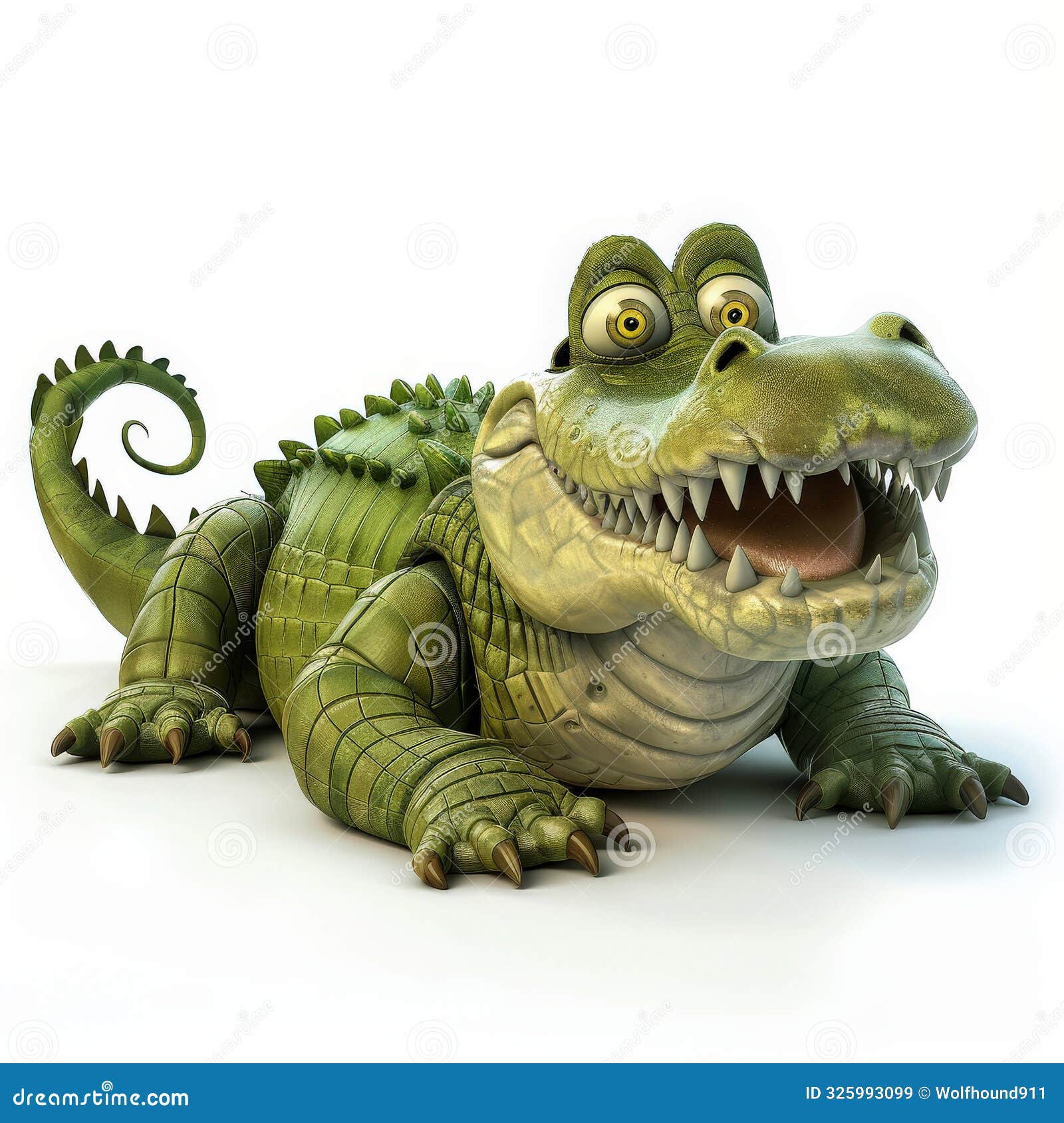 A Cartoon 3D Happy Alligator with a Big Grin and Sharp Teeth, Lying ...