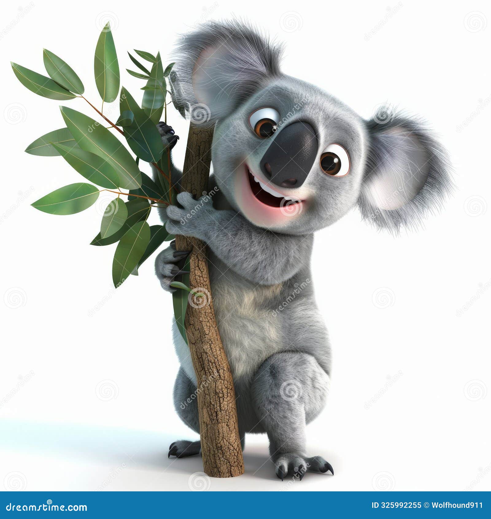 A Cartoon 3D Happy Koala with Large Ears and a Joyful Expression ...