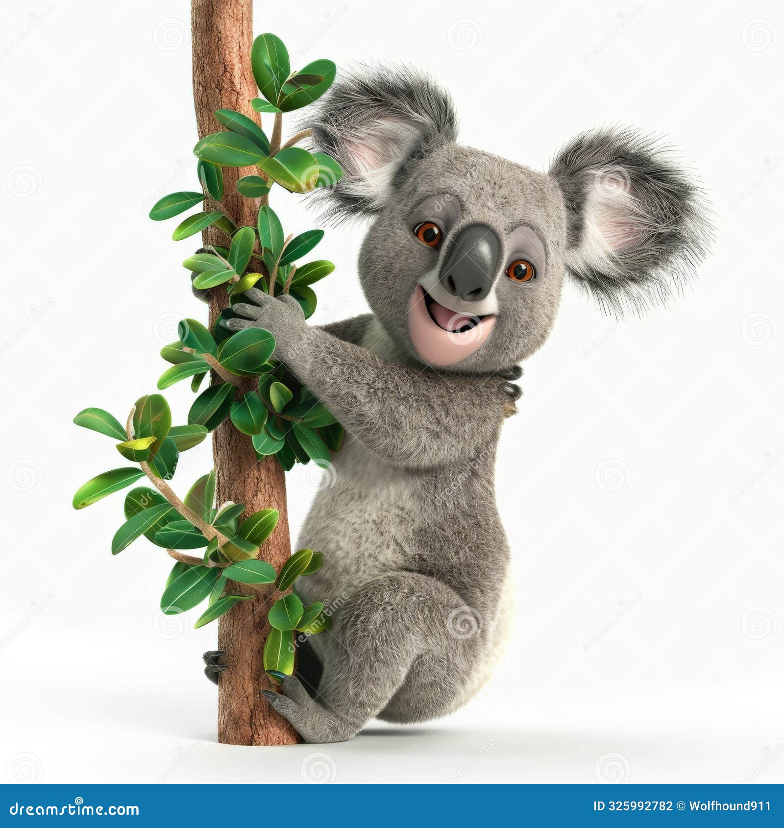 A Cartoon 3D Happy Koala with Large Ears and a Joyful Expression ...