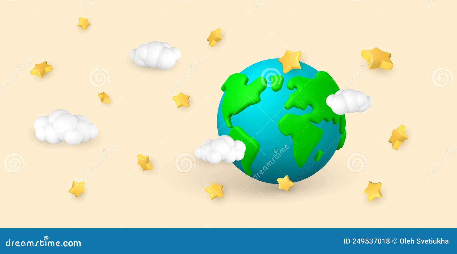 Cartoon 3d Planet Earth with Cloud and Star in Minimal Style. Vector ...