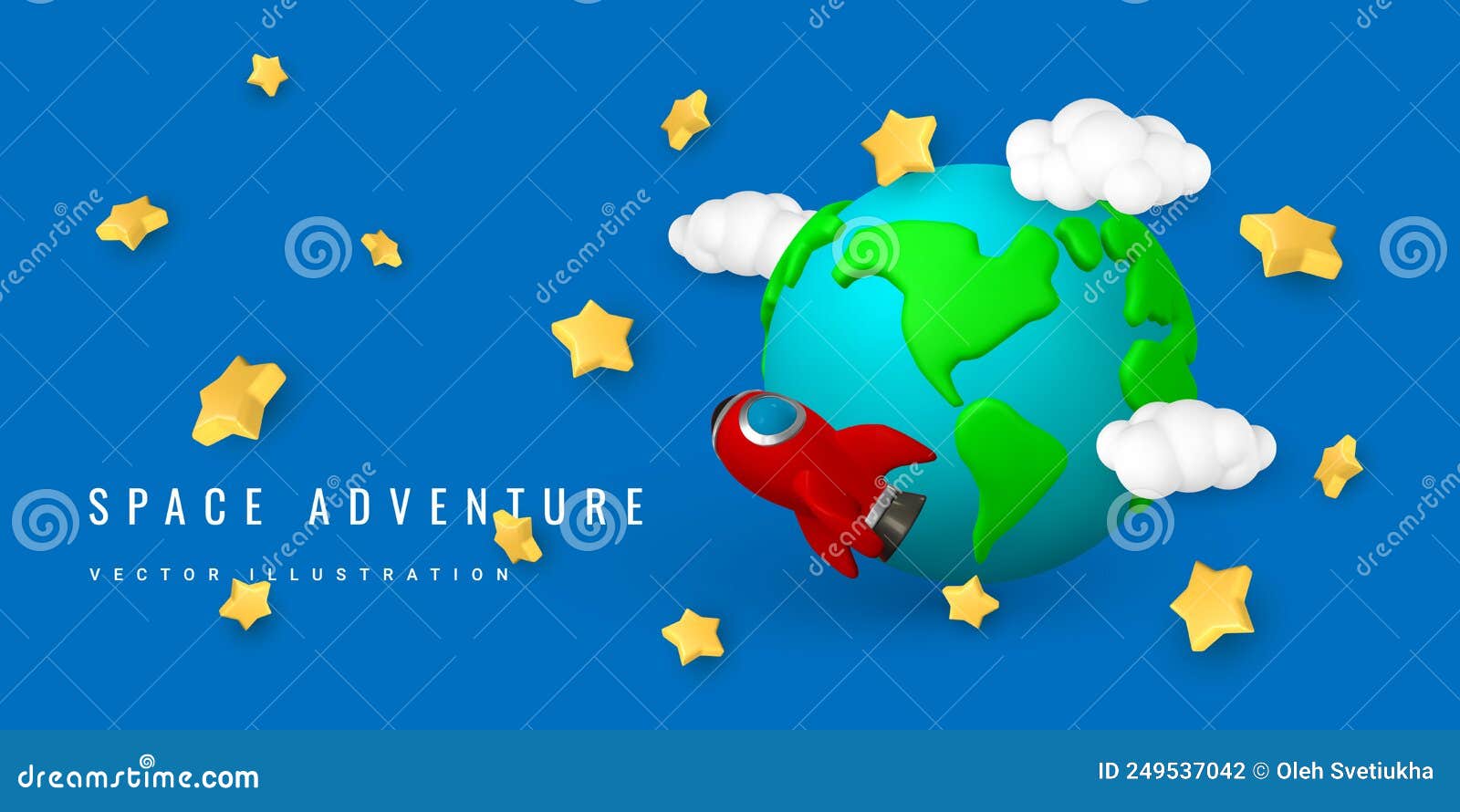 Cartoon 3d Planet Earth with Rocket Spaceship, Cloud and Star in ...