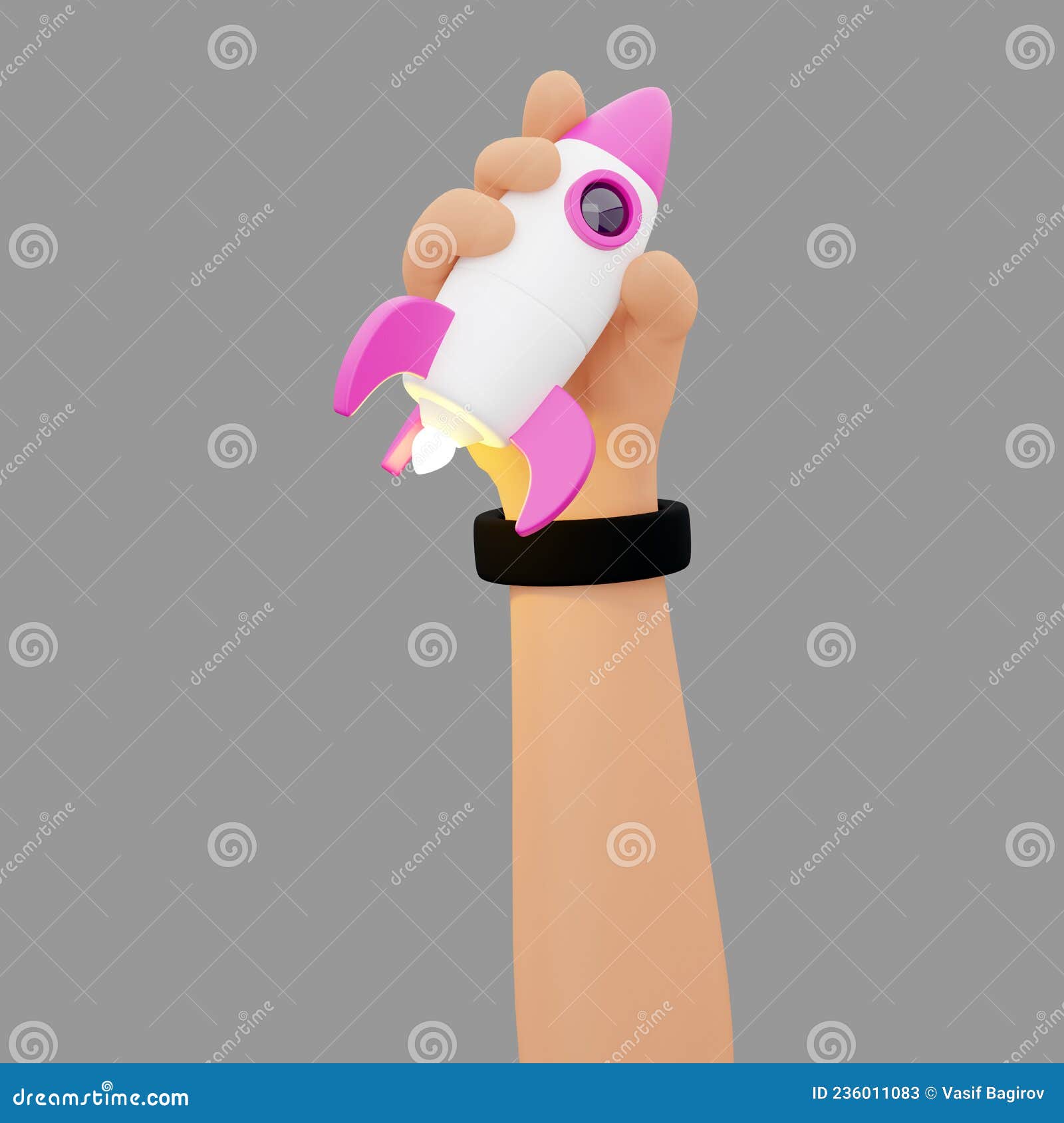 Cartoon 3d Rendering Hand Holding a Rocket Taking Off. 3D Render ...