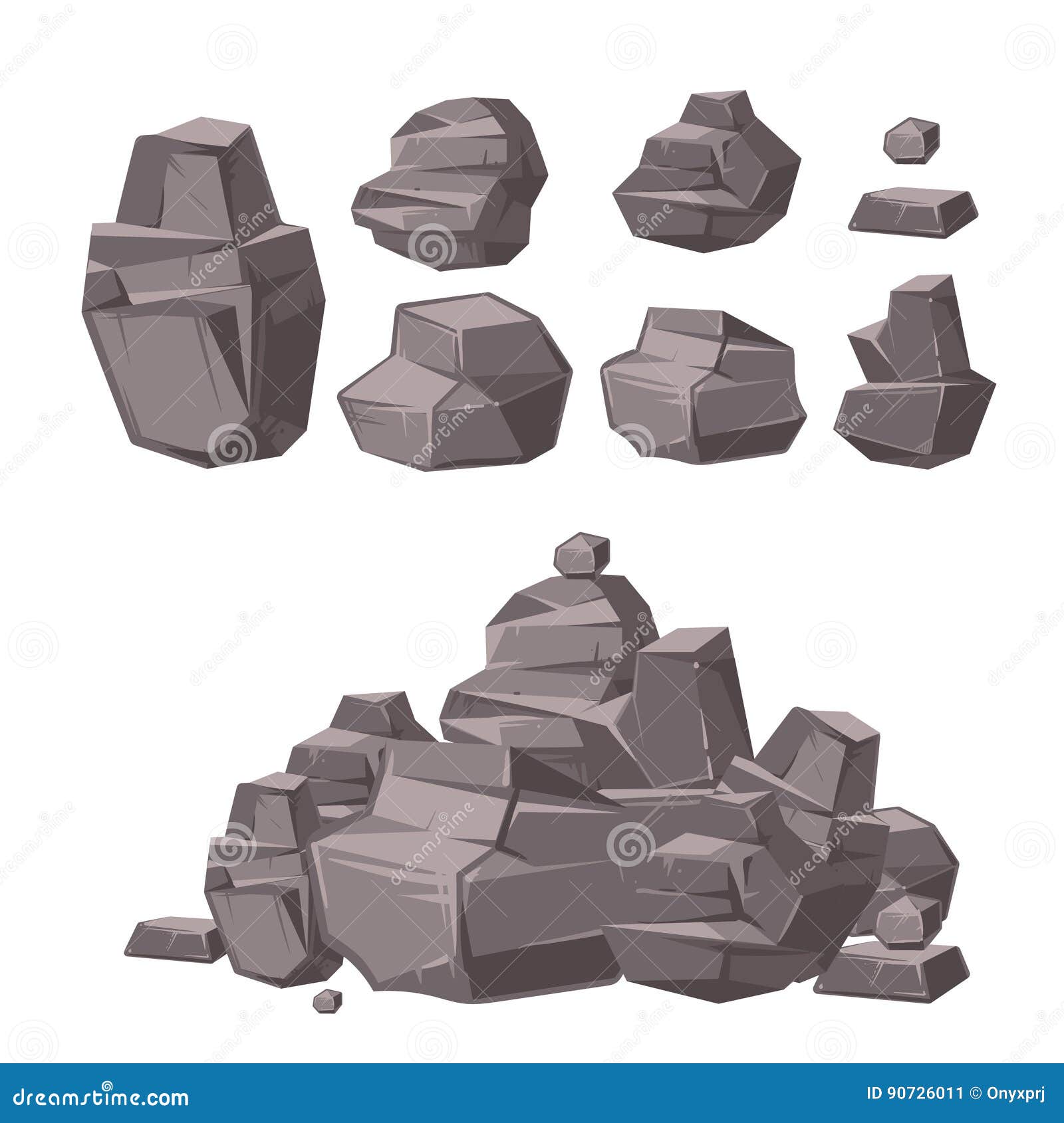 Cartoon 3d Rock, Granite Stones, Stack Of Boulders Vector Set ...
