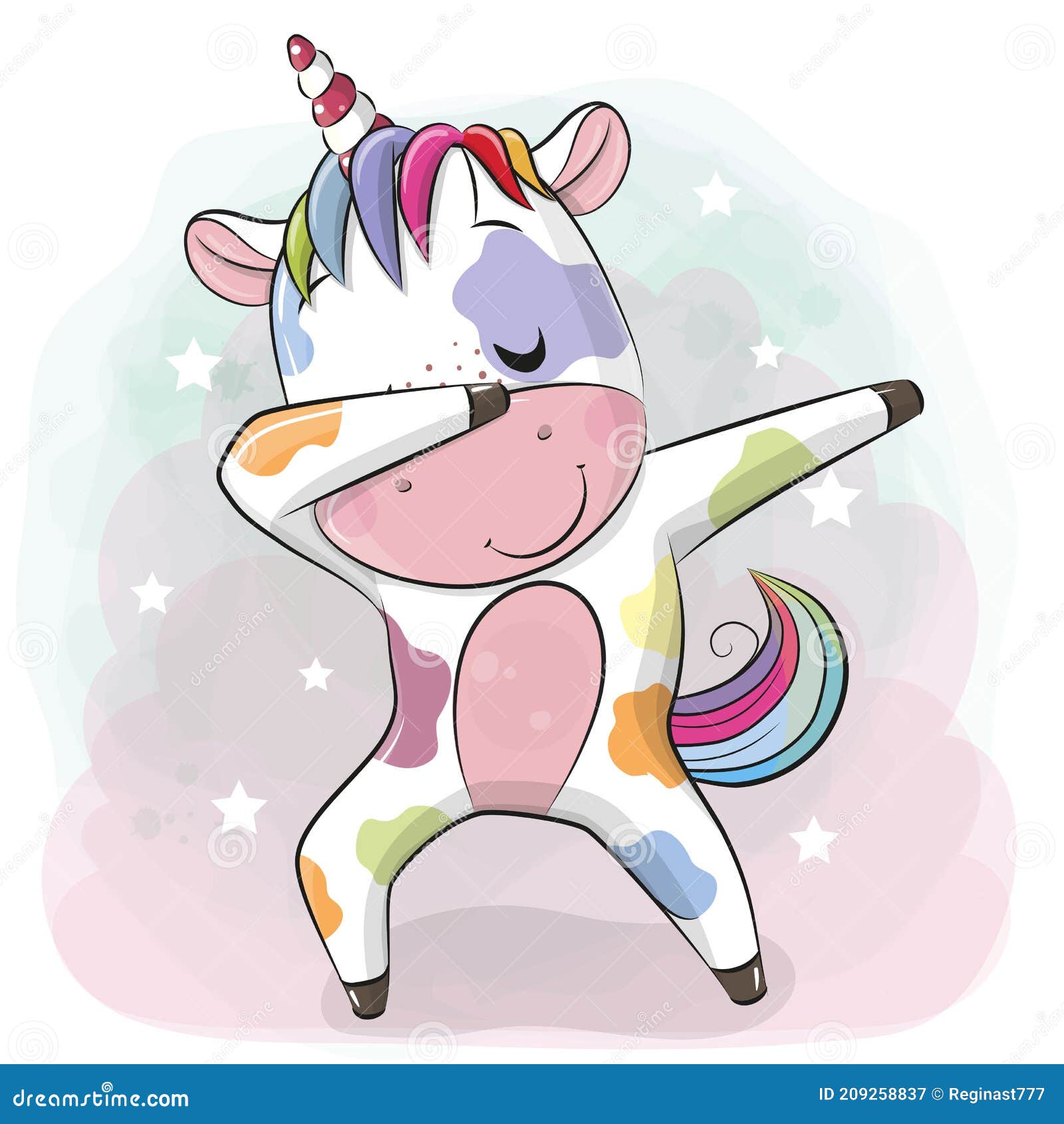Cartoon Dancing Unicorn on a Pink and Blue Background Stock Vector ...