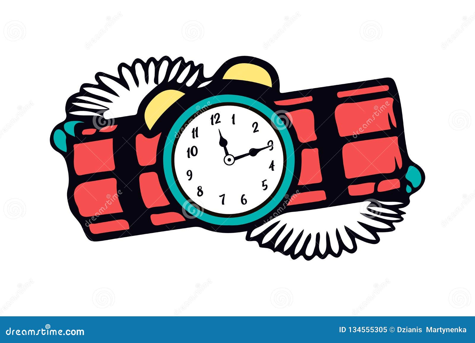 Cartoon Dangerous Ignited Red Dynamite with Old Clock Timer. the Symbol ...