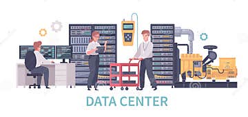 Cartoon Data Center Composition Stock Vector - Illustration of hardware ...