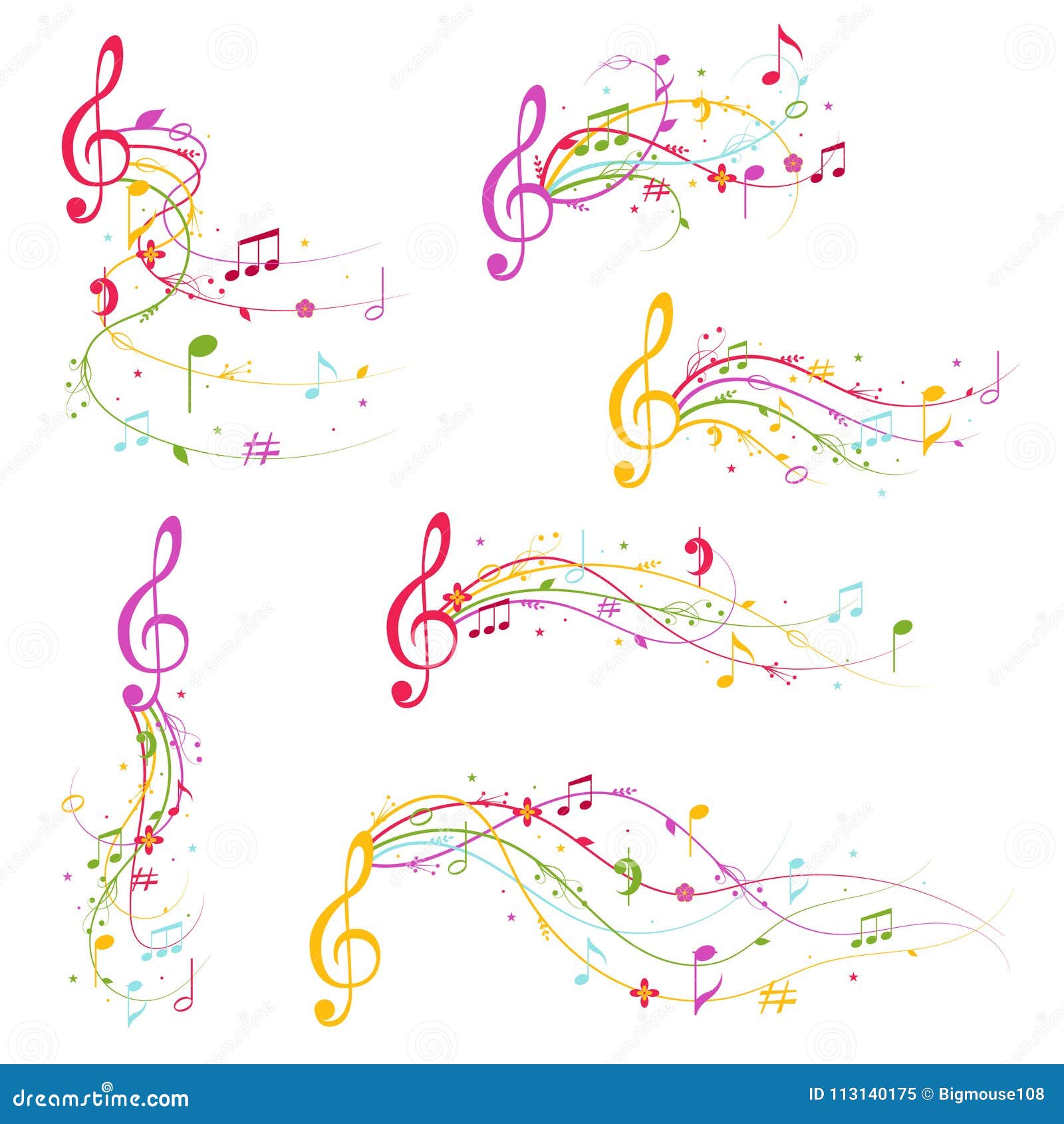 Cartoon Decoration Elements Musical Color Set. Vector Stock Vector ...