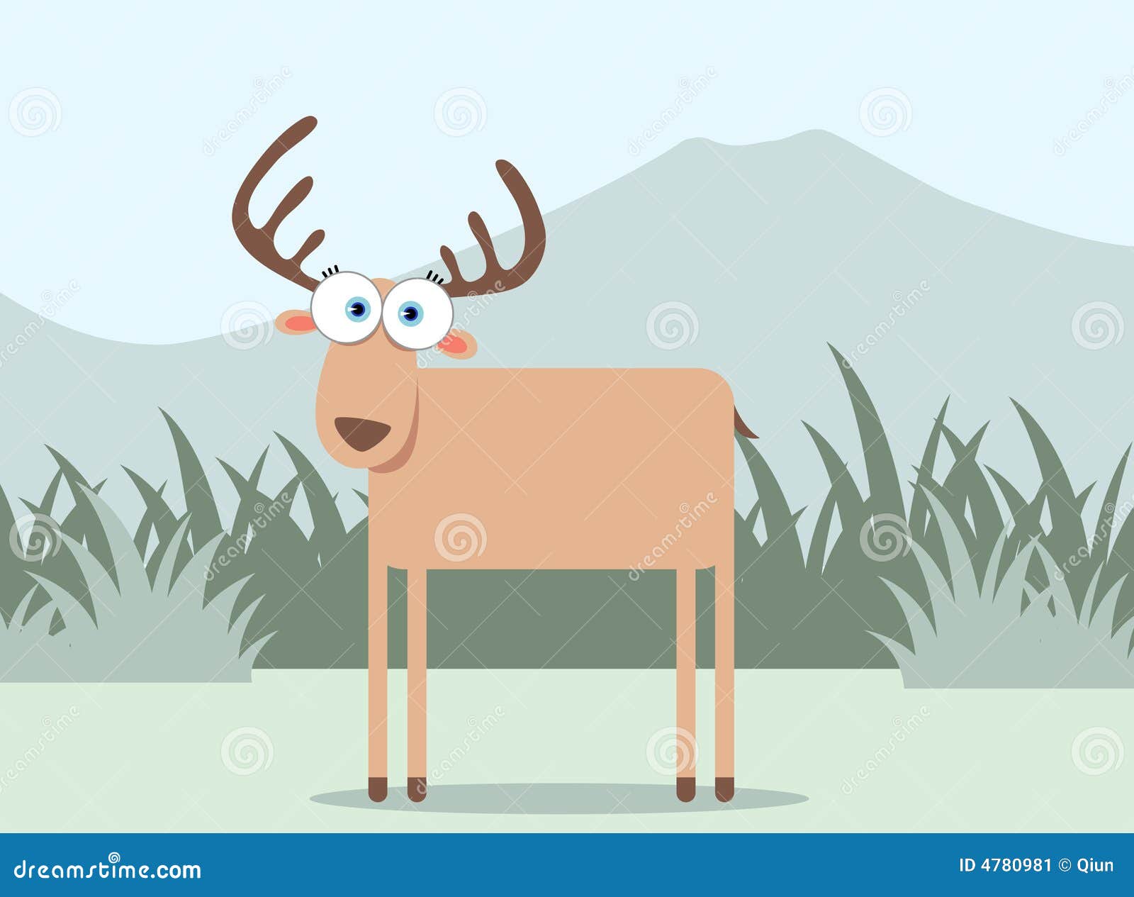 Cartoon Deer Stag In Zoo, African Nature Reserve Vector Illustration ...