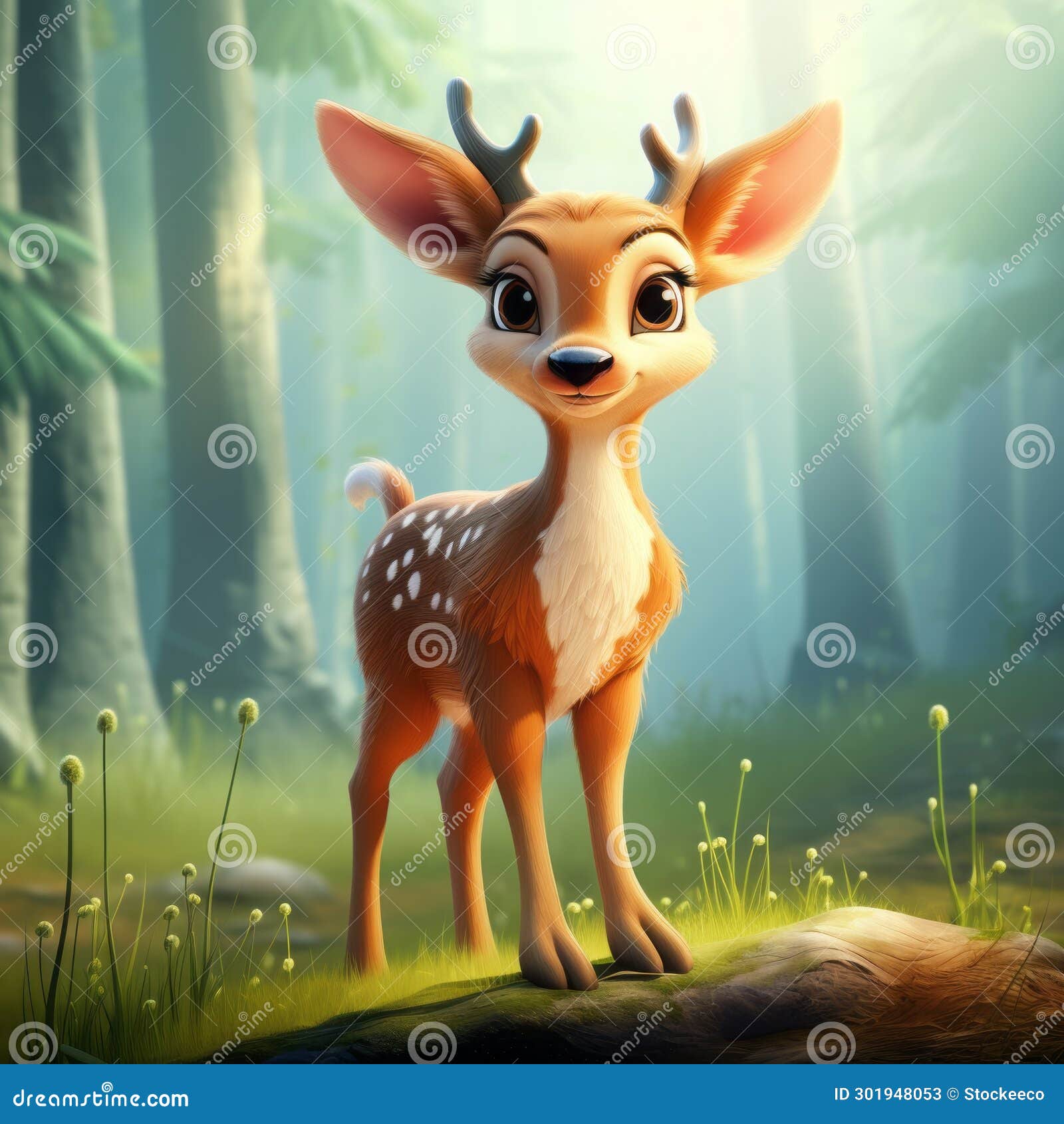 Cartoon Deer in a Forest: Soft Realism with Childlike Charm Stock ...