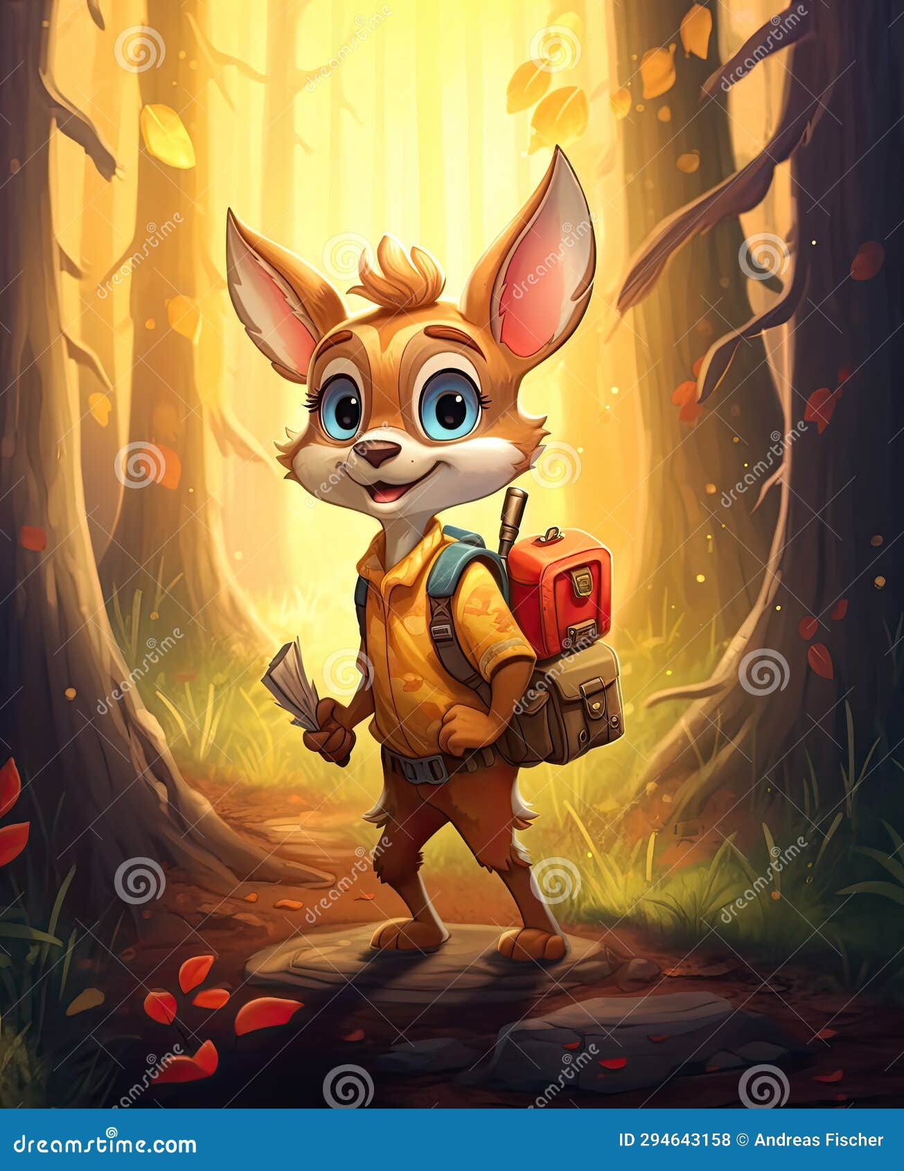 Cartoon Deer Tracker in a Natural Landscape. Stock Illustration ...