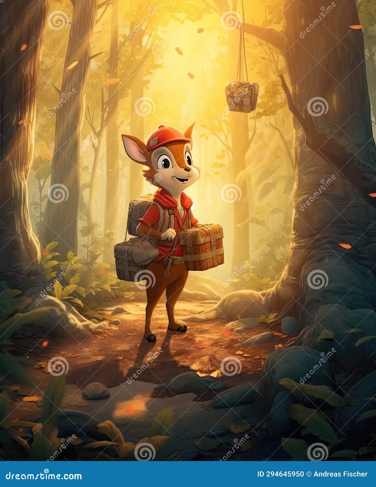 Cartoon Deer Tracker in a Natural Landscape. Stock Photo - Image of ...