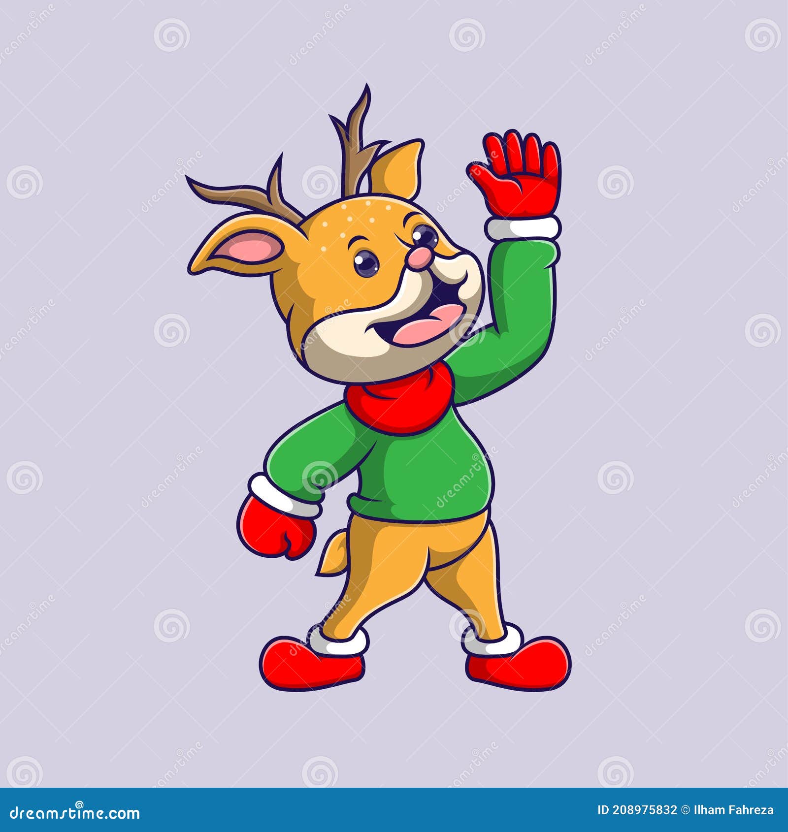 Cartoon Deer Wearing Winter Clothes Waving Stock Illustration ...