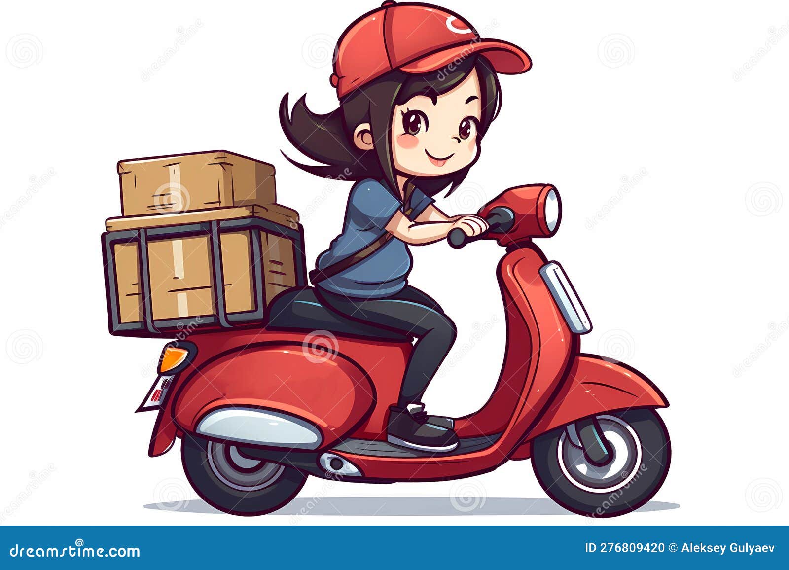 A Cartoon of a Delivery Boy Riding a Motorcycle with a Box on the Back ...