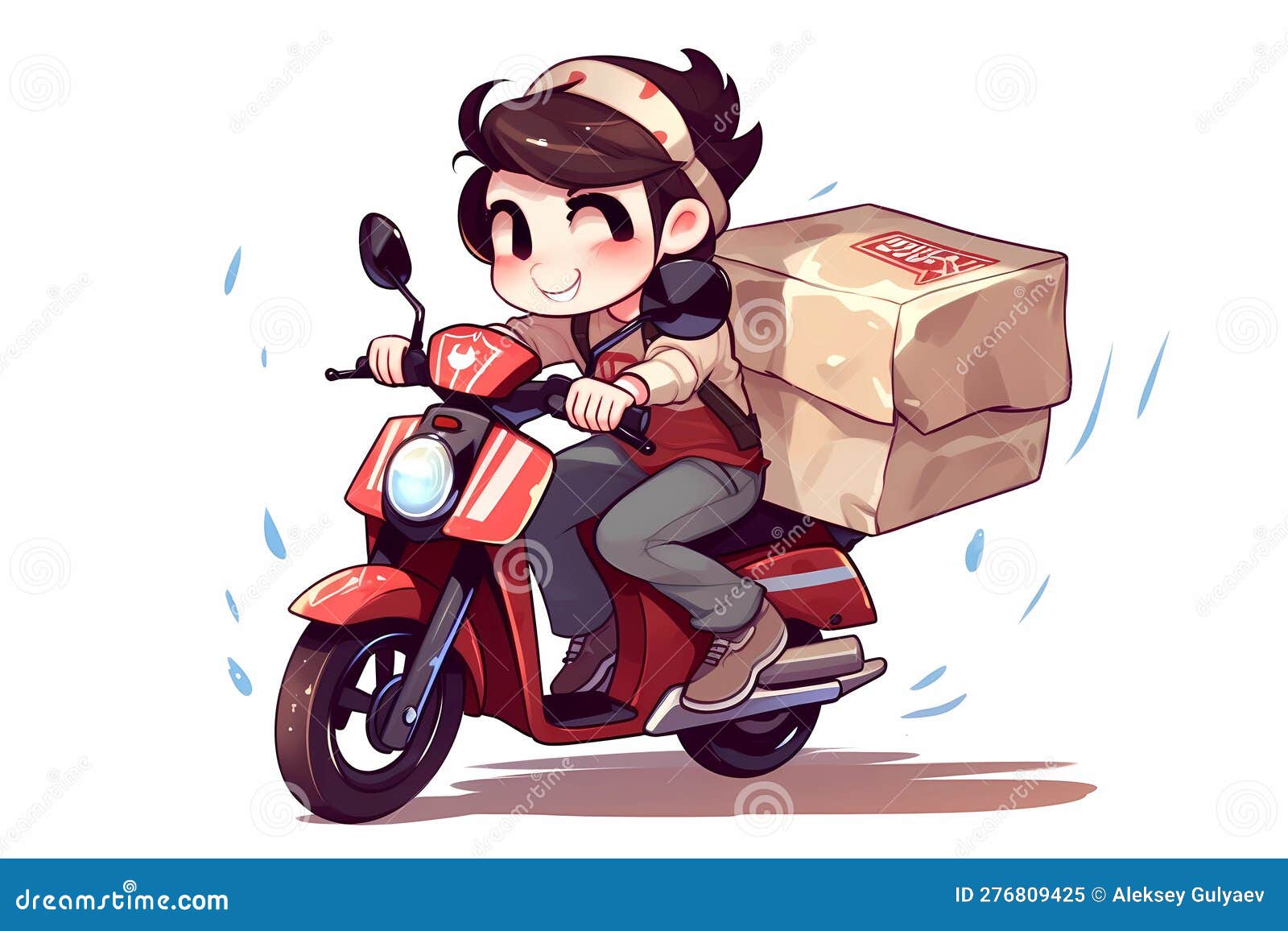 A Cartoon of a Delivery Boy Riding a Motorcycle with a Box on the Back ...