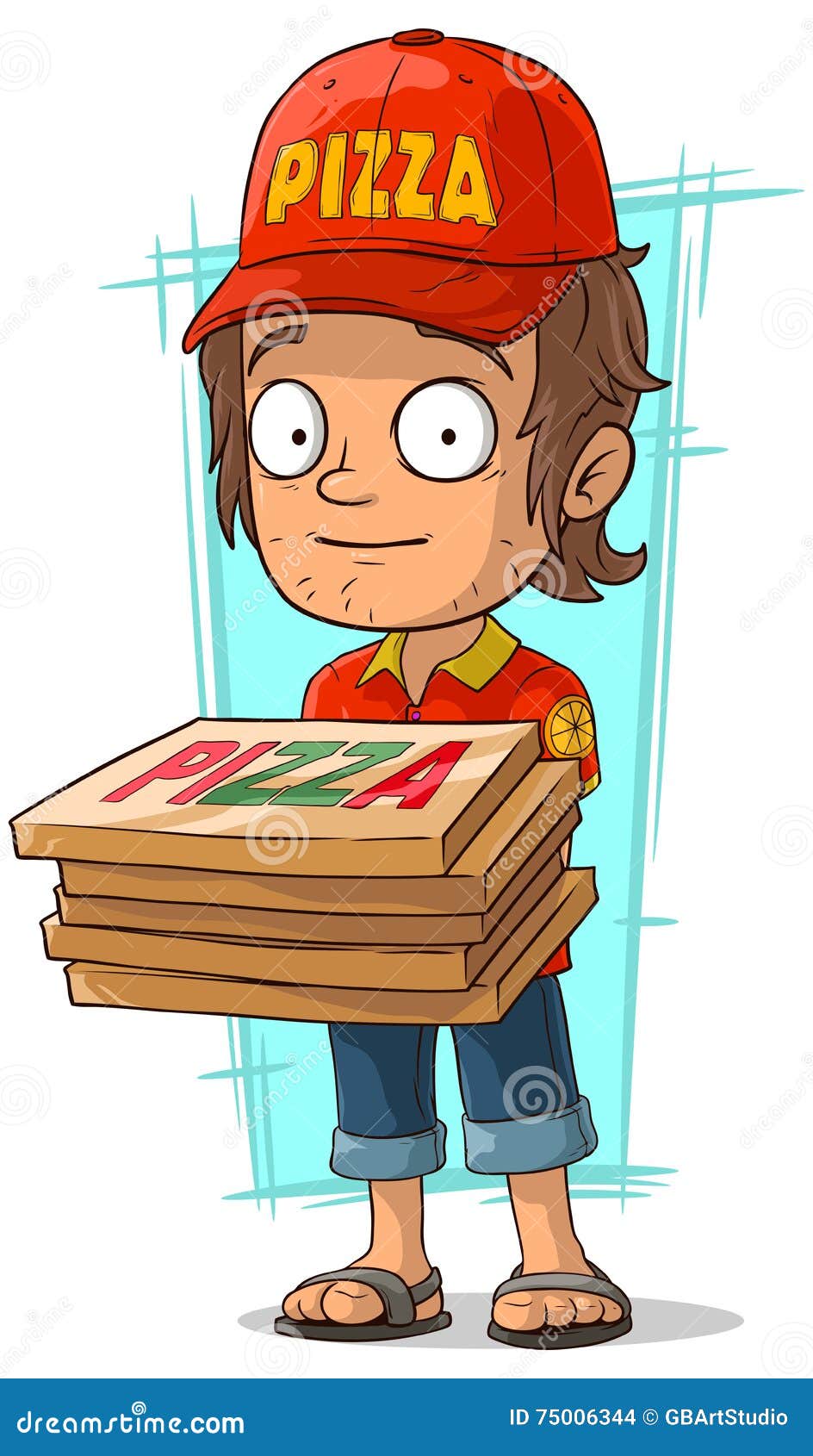 Cartoon Delivery Man with Few Pizza Box Stock Vector - Illustration of ...